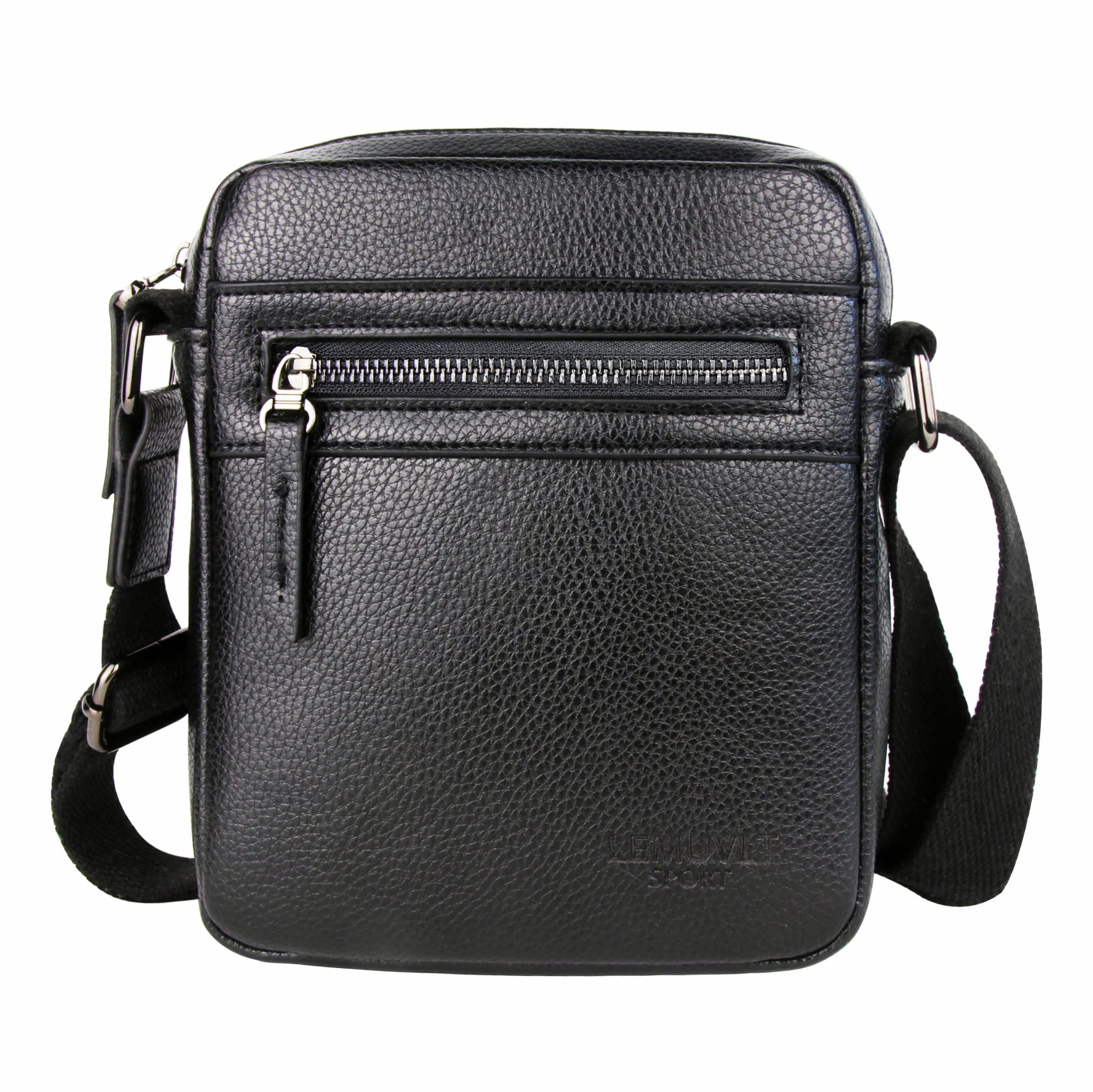 Lemuvlt Crossbody bag for men shoulder bag mens purse satchel leather messenger bag gift man M(Black)…