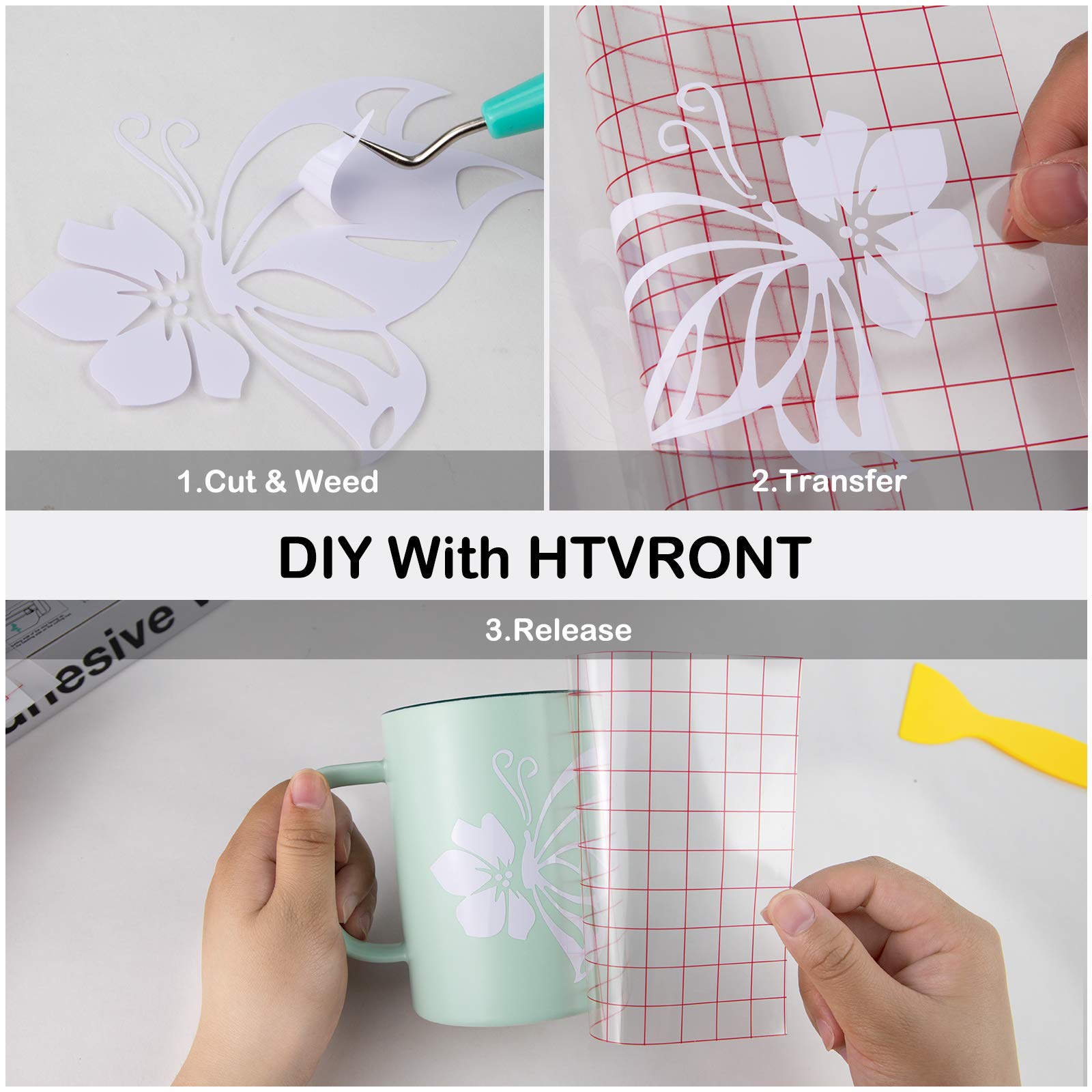 HTVRONT White Permanent Vinyl, White Vinyl for Cricut - 12" x 14 FT White Adhesive Vinyl Roll for Cricut, Silhouette, Cameo Cutters, Signs, Scrapbooking, Craft, Die Cutters (Glossy White)