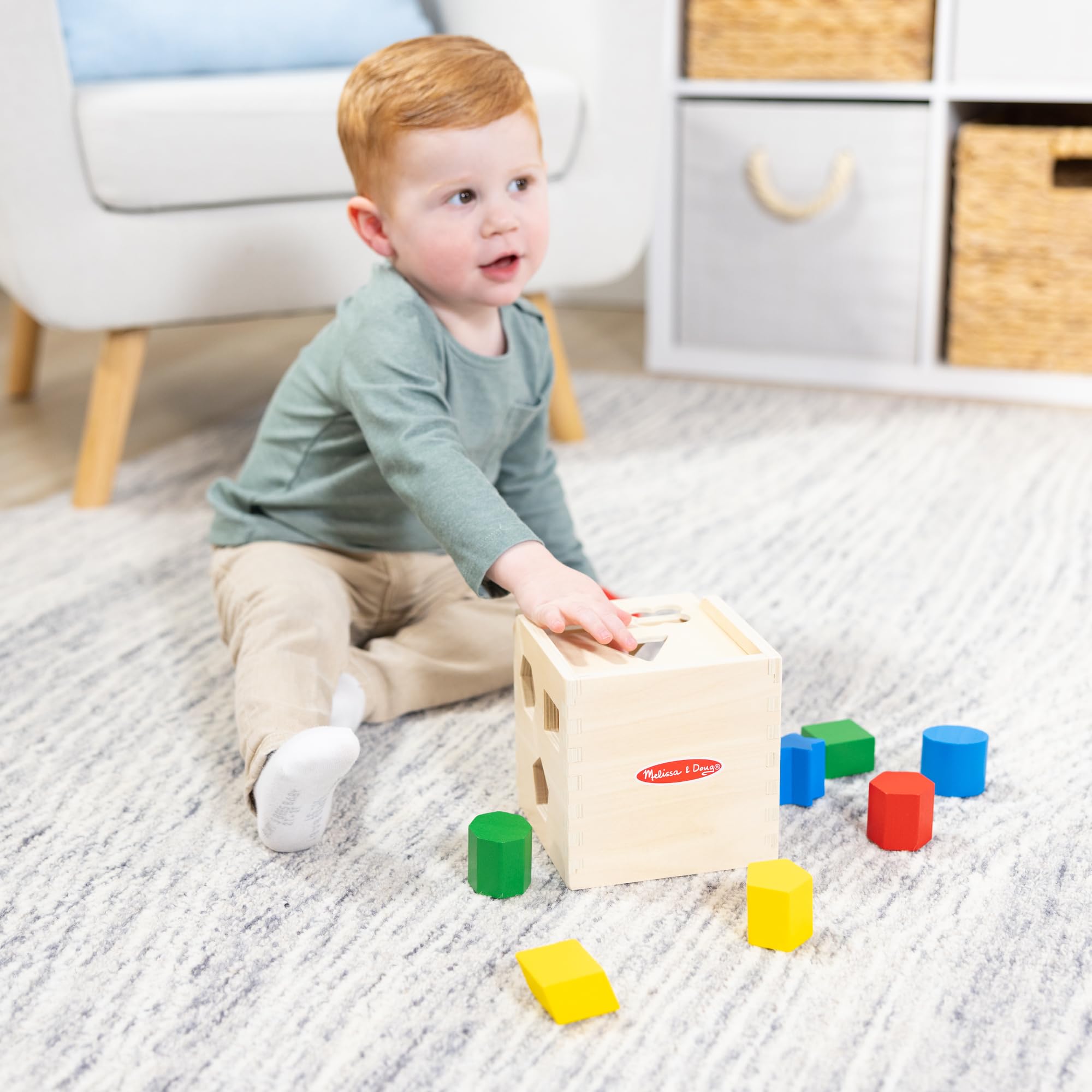 Melissa & Doug Shape Sorting Cube - Classic Wooden Toy With 12 Shapes - Kids Shape Sorter Toys For Toddlers Ages 2+