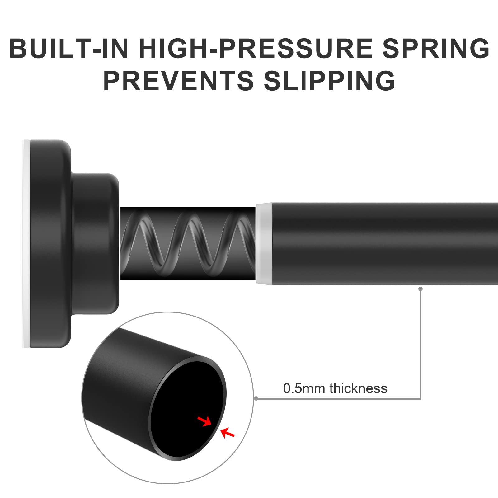 Ausemku Shower Curtain Rod Tension - 40-72 Inch Never Rust Non-Slip Spring Tension Curtain Rod No Drilling Stainless Steel Curtain Rod Use Bathroom Kitchen(Black)