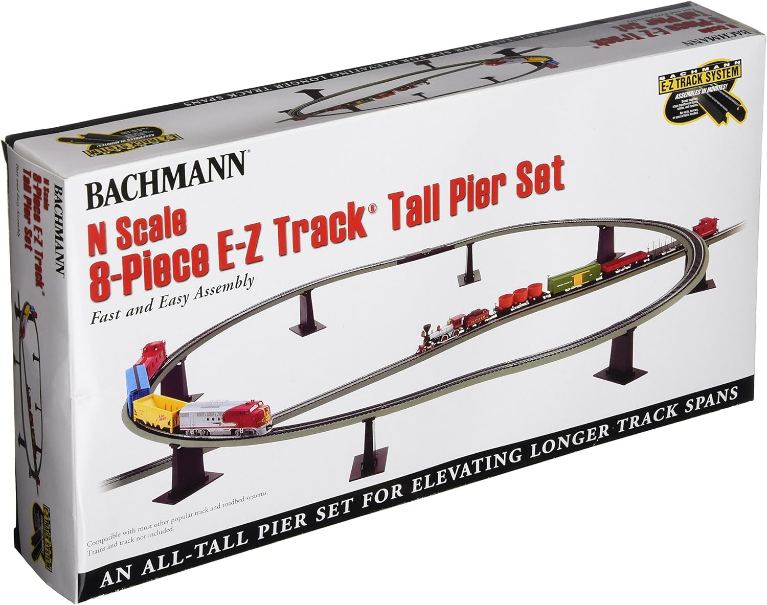 Bachmann Trains - Snap-Fit E-Z TRACK 8 PC. E-Z TRACK TALL PIER SET - NICKEL SILVER Rail With Grey Roadbed - N Scale