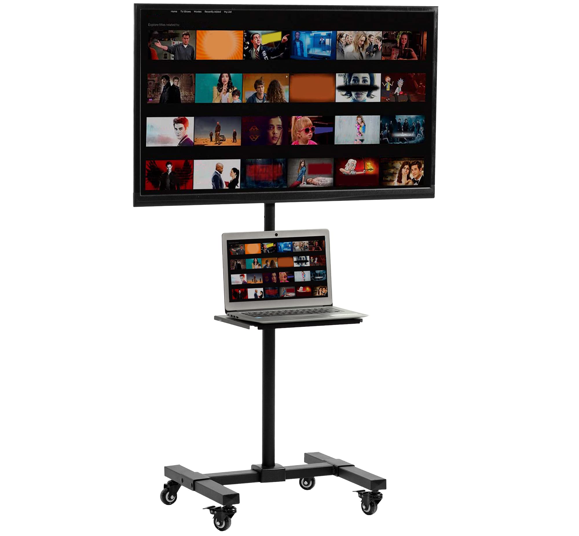 VIVO Mobile TV Cart for 13 to 50 inch Screens up to 44 lbs, LCD LED OLED 4K Smart Flat, Curved Monitor Panels, Rolling Stand, DVD Shelf, Wheels, Max VESA 200x200, Black, STAND-TV07W-S