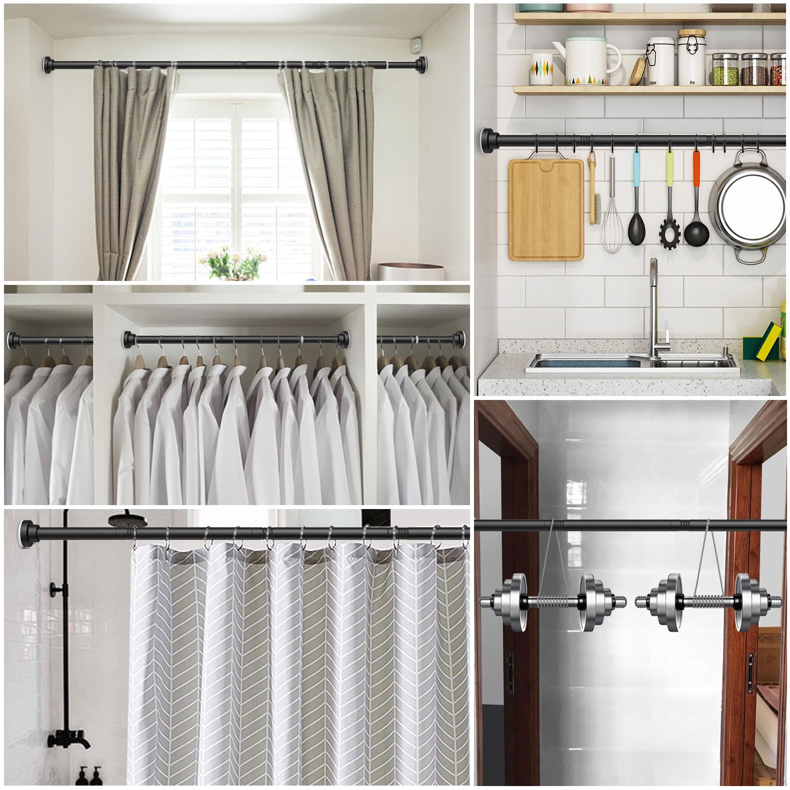 Ausemku Shower Curtain Rod Tension - 40-72 Inch Never Rust Non-Slip Spring Tension Curtain Rod No Drilling Stainless Steel Curtain Rod Use Bathroom Kitchen(Black)