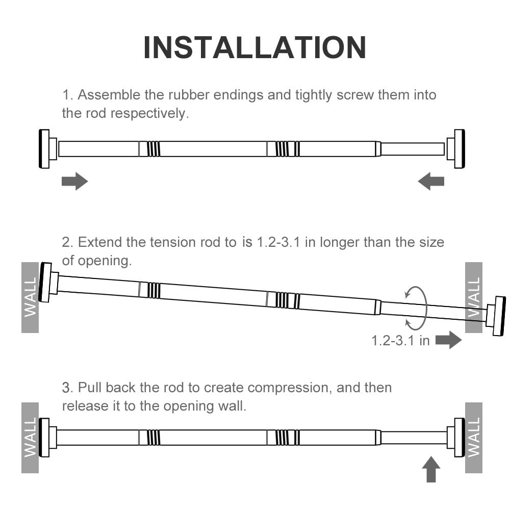 Ausemku Shower Curtain Rod Tension - 40-72 Inch Never Rust Non-Slip Spring Tension Curtain Rod No Drilling Stainless Steel Curtain Rod Use Bathroom Kitchen(Black)