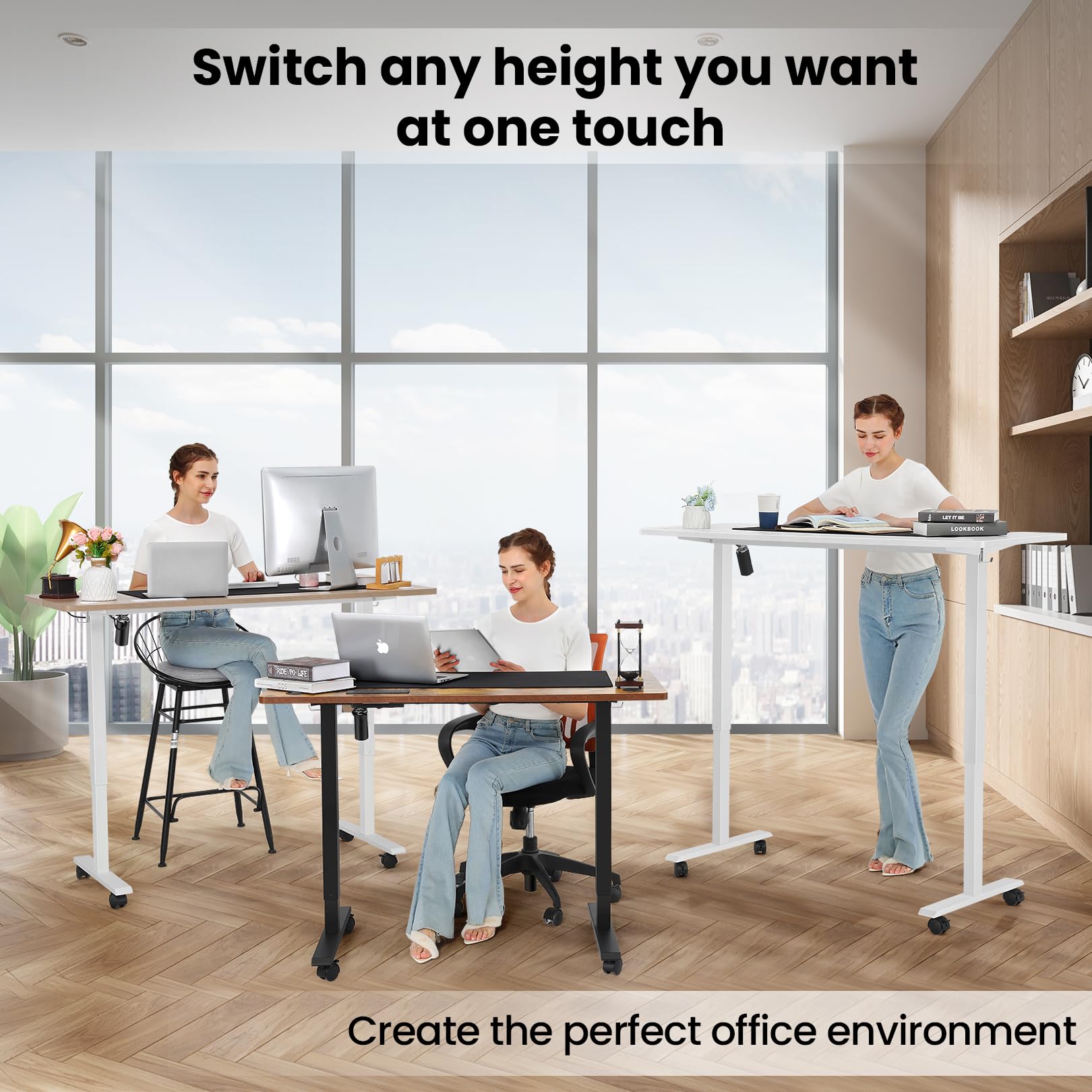 farexon 55 x 24 Inch Electric Standing Desk Adjustable Height, Sit-Stand Desk with Oversized Mouse Pad, Double Crossbeam Structure, Four Preset Heights, 27''-45'' Lifting Range Stand up Desk