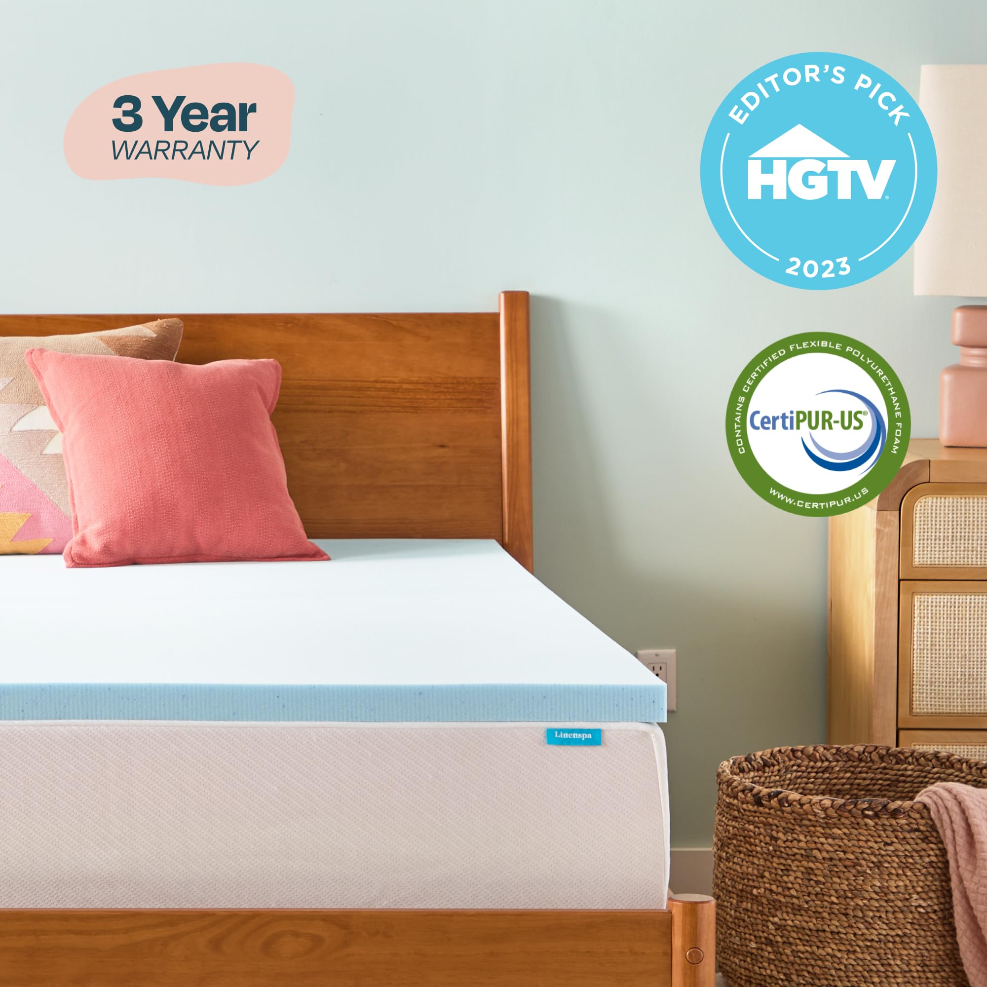 Linenspa 2 Inch Memory Foam Mattress Topper, Gel Infused Twin Mattress Topper, CertiPUR-US Certified