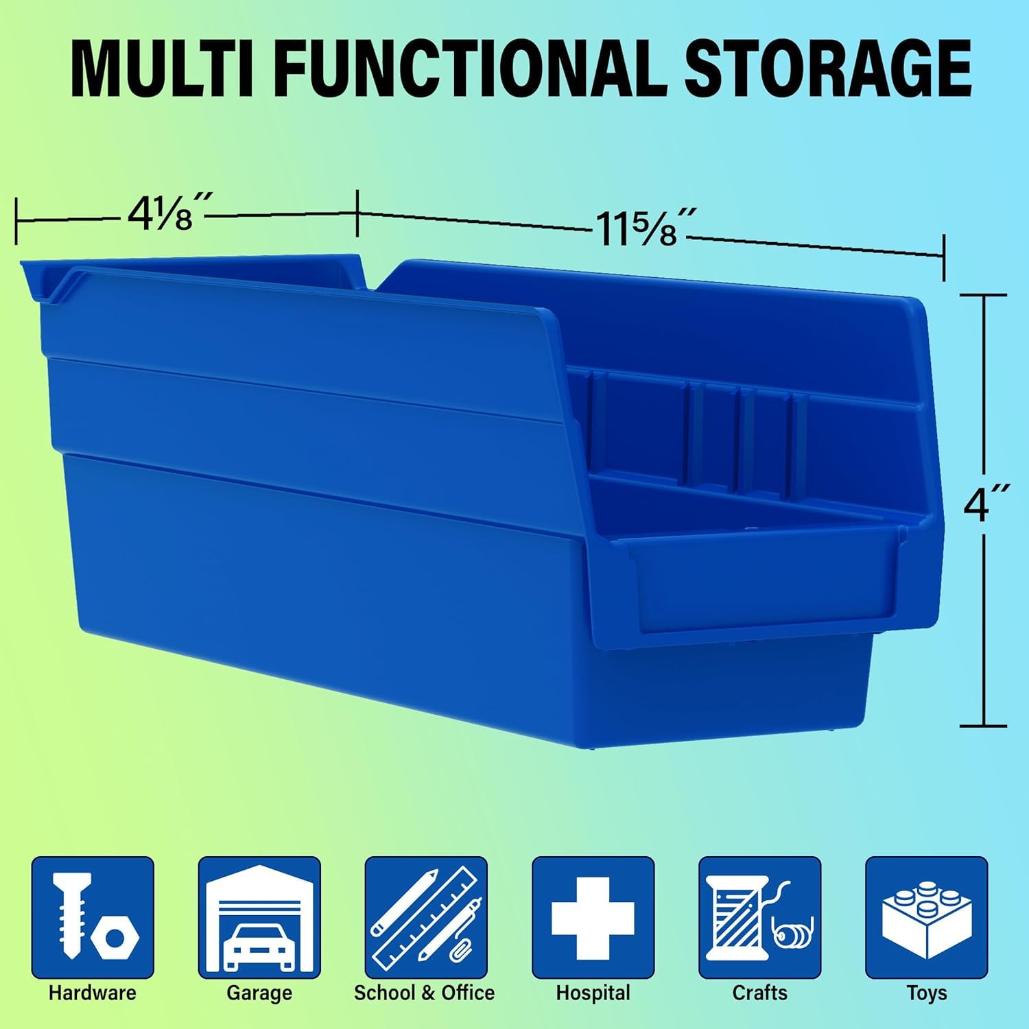 Akro-Mils 30120 Plastic Nesting Shelf Bin Box, (12-Inch x 4-Inch x 4-Inch), Blue, (24-Pack)