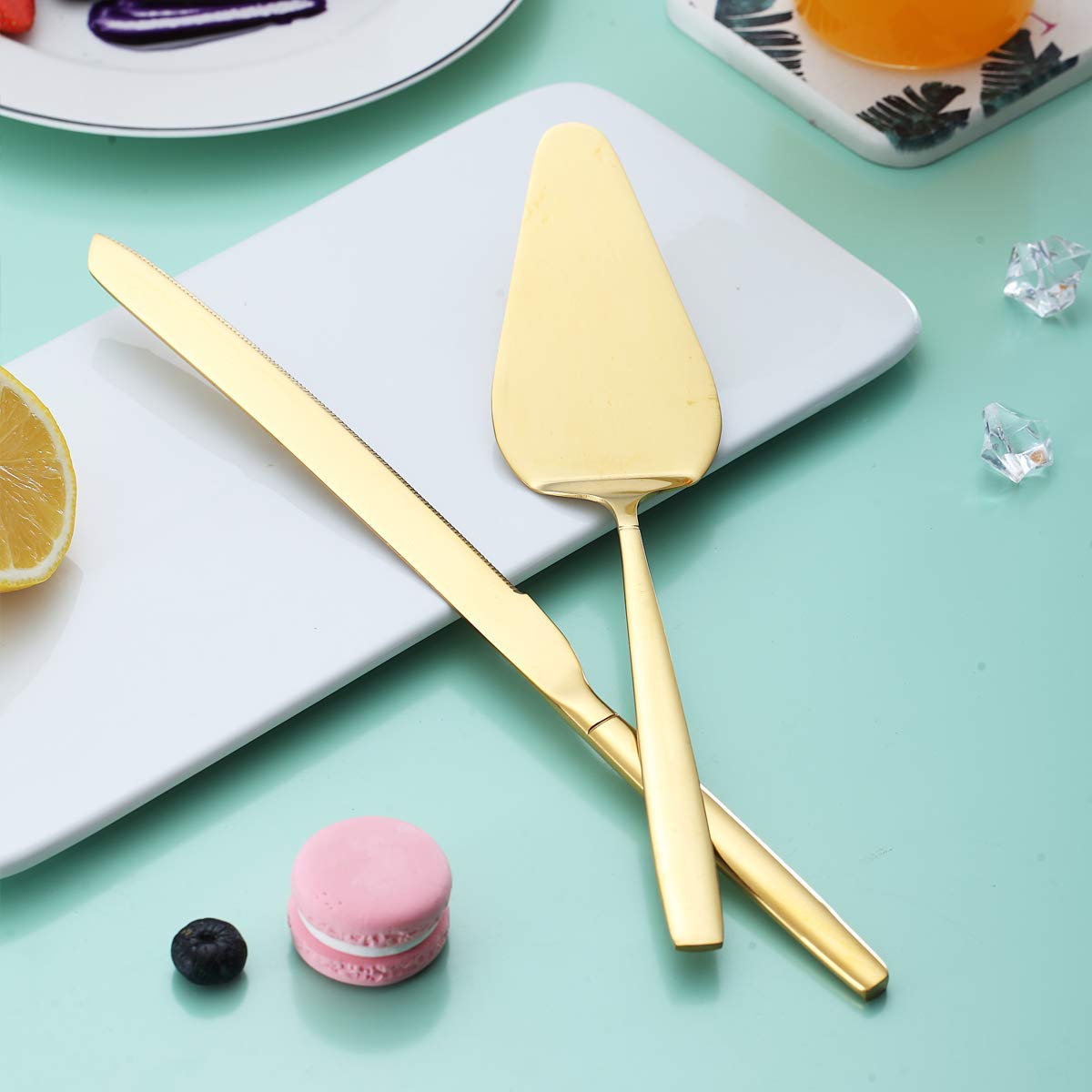 Berglander Gold Cake Pie Pastry Servers, Gold Cake Serving Set,Cake Knife and Server Set Perfect For Wedding, Birthday, Parties and Events