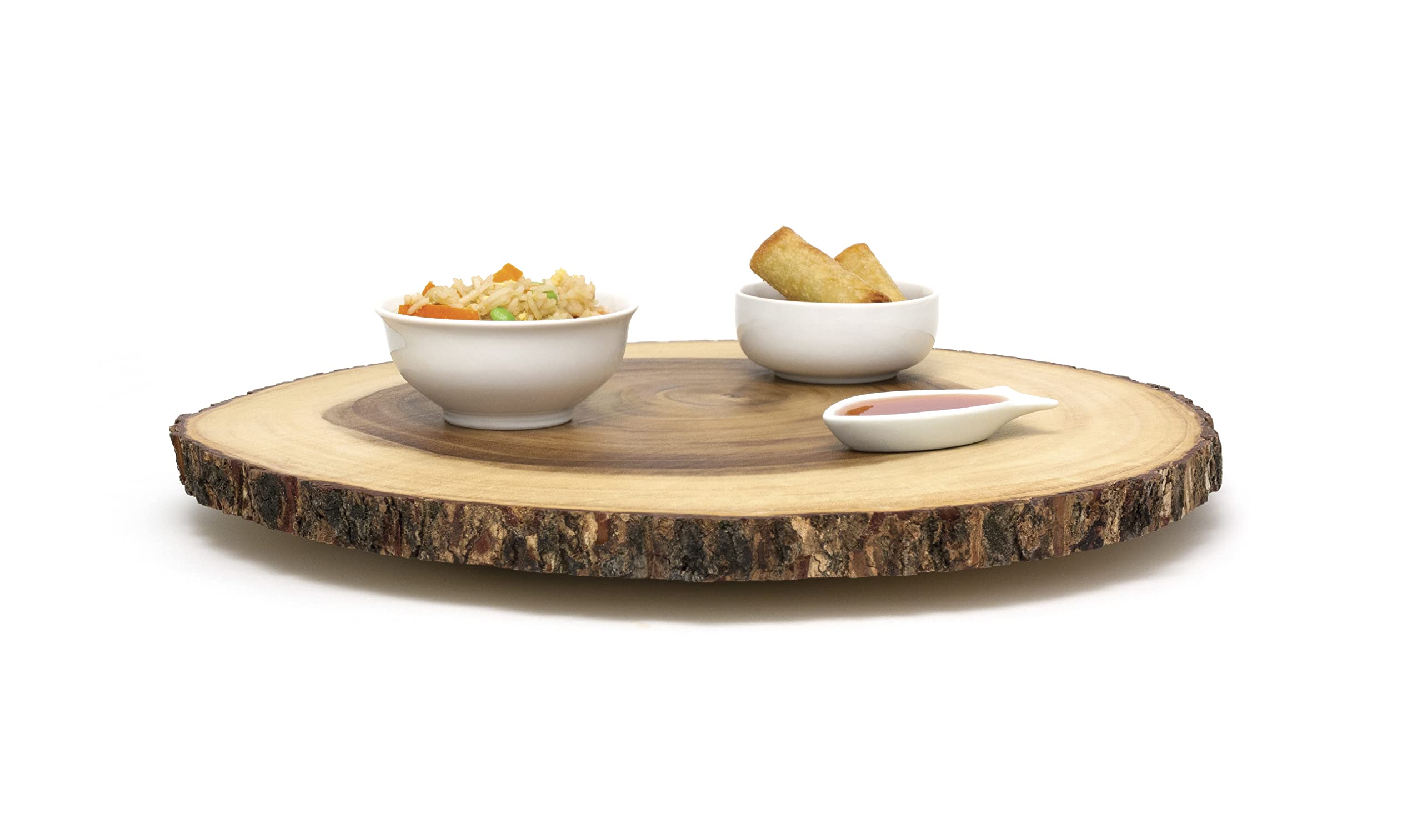 Lipper International Acacia Wood Large Slab Lazy Susan with Bark Rim