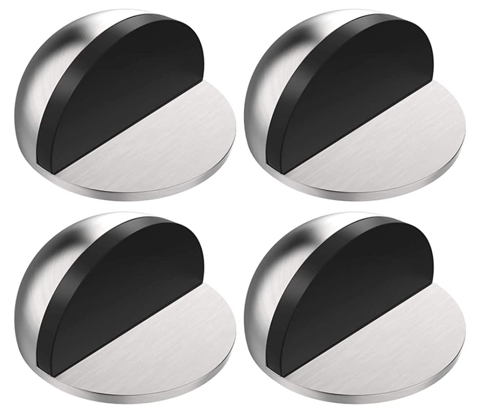 LTIYITL Stainless Steel Half Dome Floor Door Stop Self-Adhesive with Rubber Free Punching—Ground Door Stops for Bedroom Living Bath Shower Room Office Silver—Stainless Steel Floor Door Stopper（4PCS）