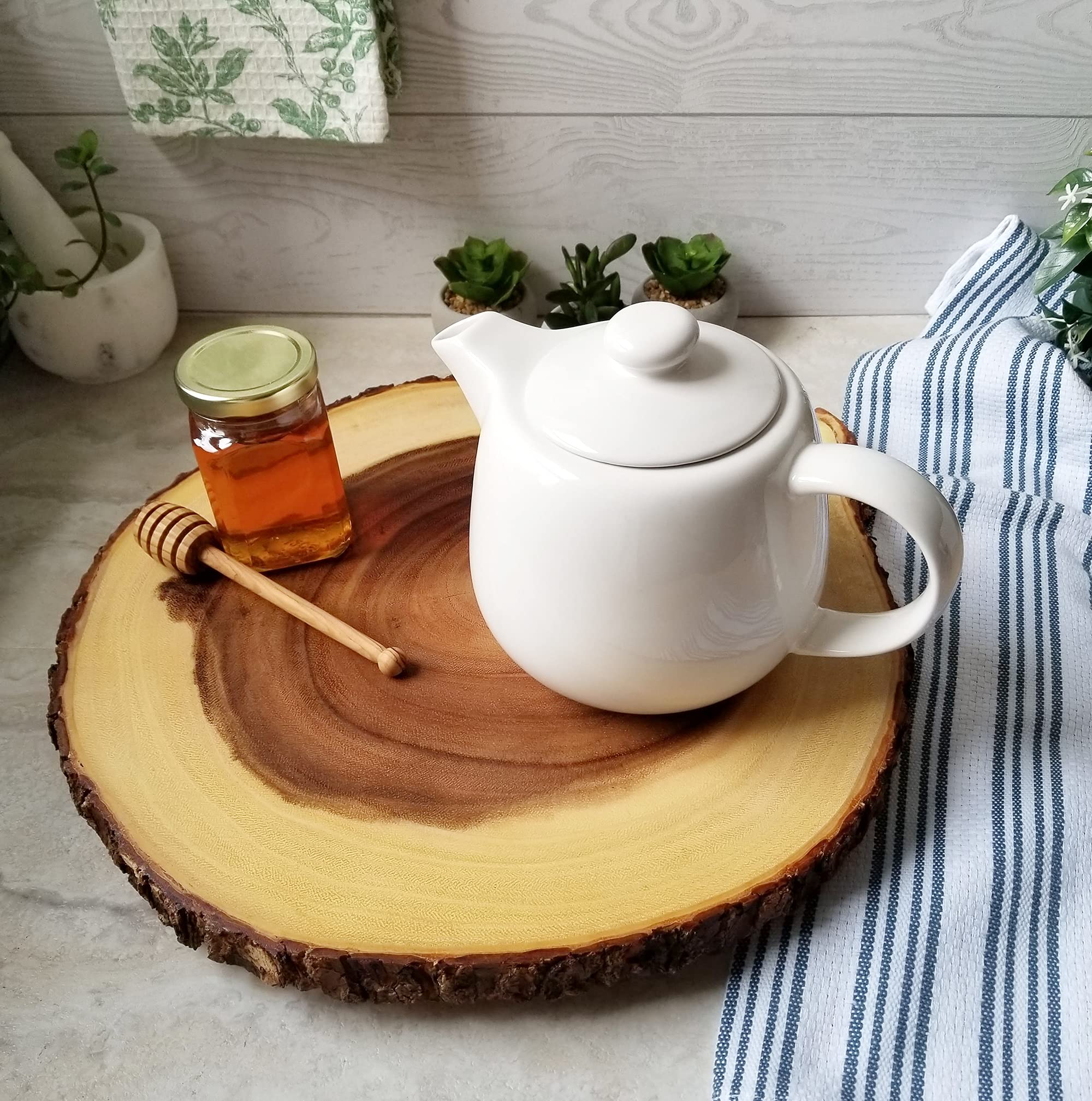 Lipper International Acacia Wood Large Slab Lazy Susan with Bark Rim