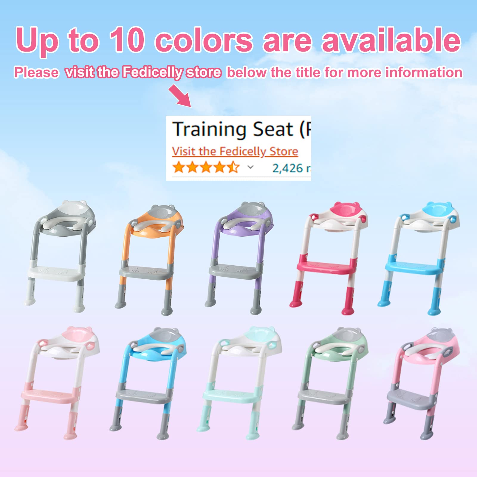 Fedicelly Potty Chair,Toddlers Potty Training Toilet Seat Boys Girls, Kids Potty Training Seat Step Stool Ladder(Gray/White)