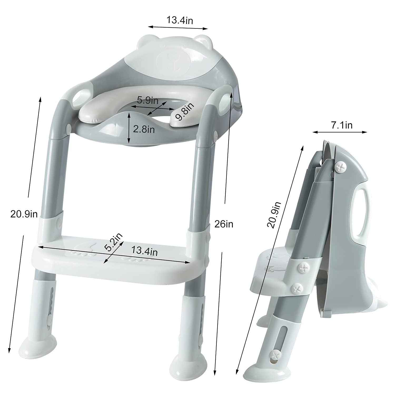 Fedicelly Potty Chair,Toddlers Potty Training Toilet Seat Boys Girls, Kids Potty Training Seat Step Stool Ladder(Gray/White)