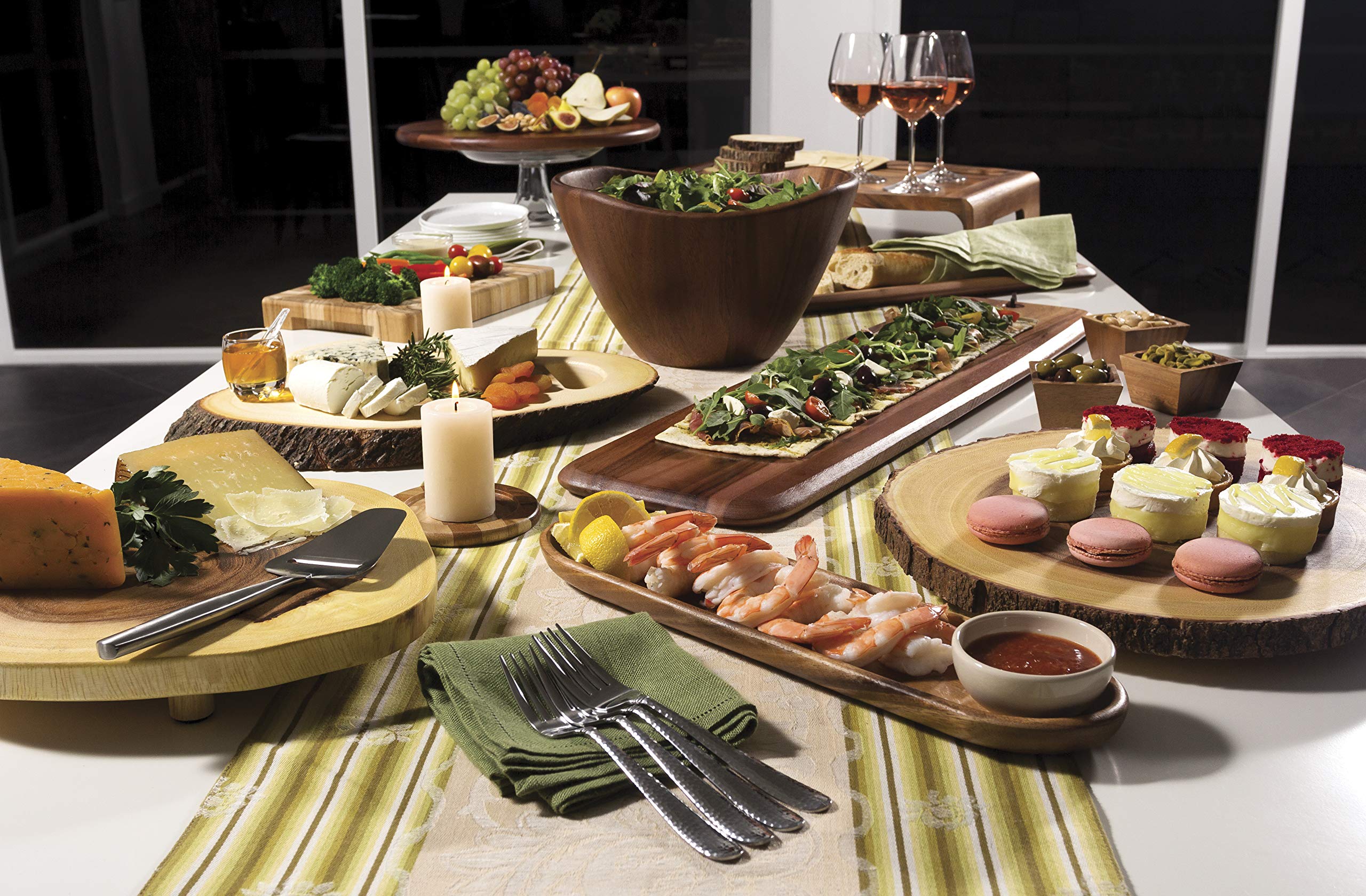 Lipper International Acacia Wood Large Slab Lazy Susan with Bark Rim
