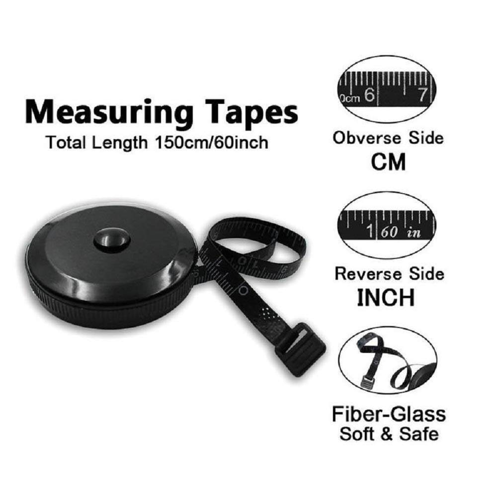 GDMINLO Soft Tape Measure Retractable Measuring for Body Fabric Sewing Tailor Cloth Knitting Craft Weight LossĀ Measurements Retractable Black Dual Sided Tape Measure Body Measuring 1 Pack