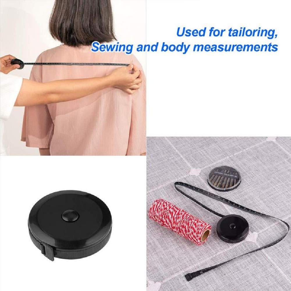 GDMINLO Soft Tape Measure Retractable Measuring for Body Fabric Sewing Tailor Cloth Knitting Craft Weight LossĀ Measurements Retractable Black Dual Sided Tape Measure Body Measuring 1 Pack