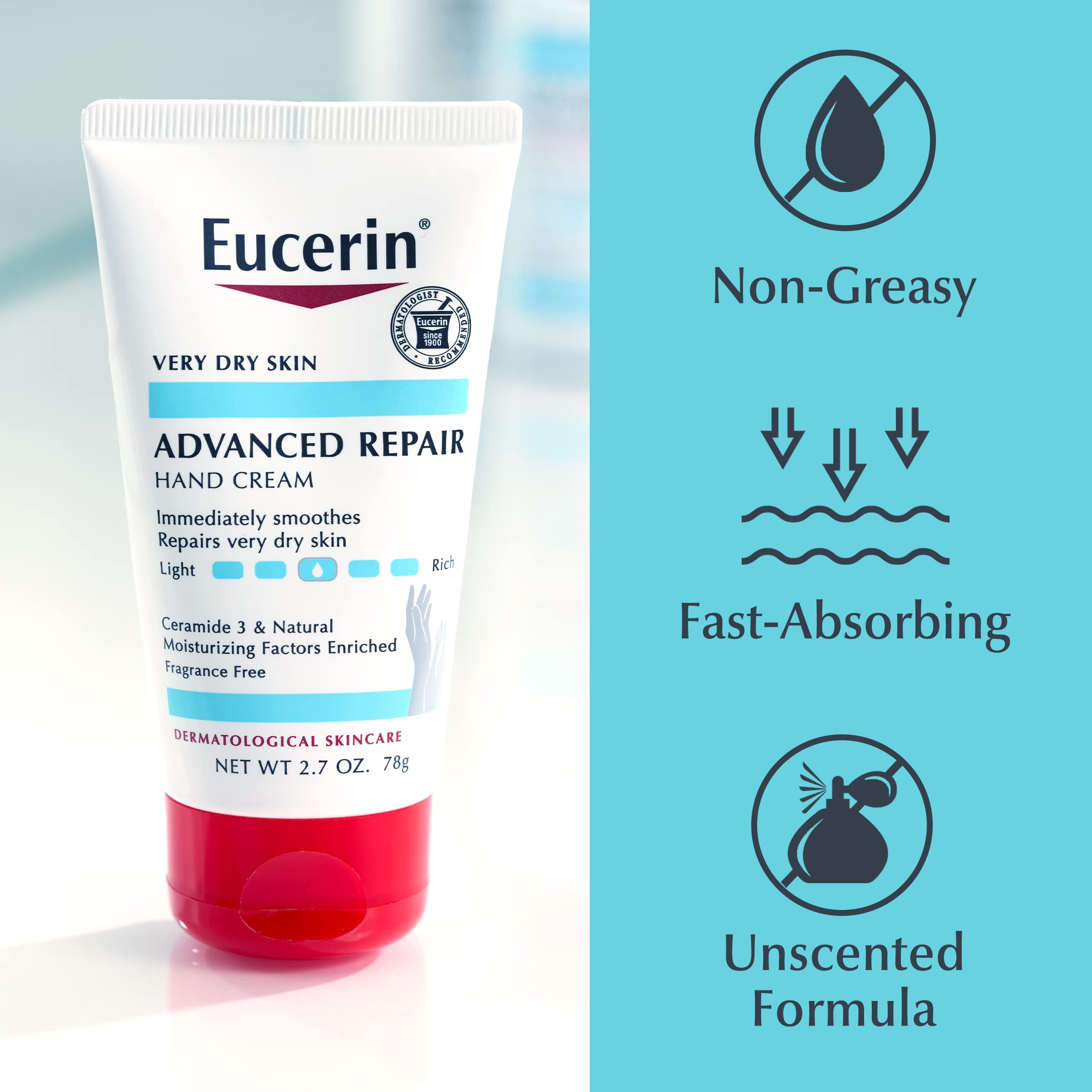 Eucerin Advanced Repair Hand Cream - Fragrance Free, Hand Lotion for Very Dry Skin - 2.7 Ounce (Pack of 3)