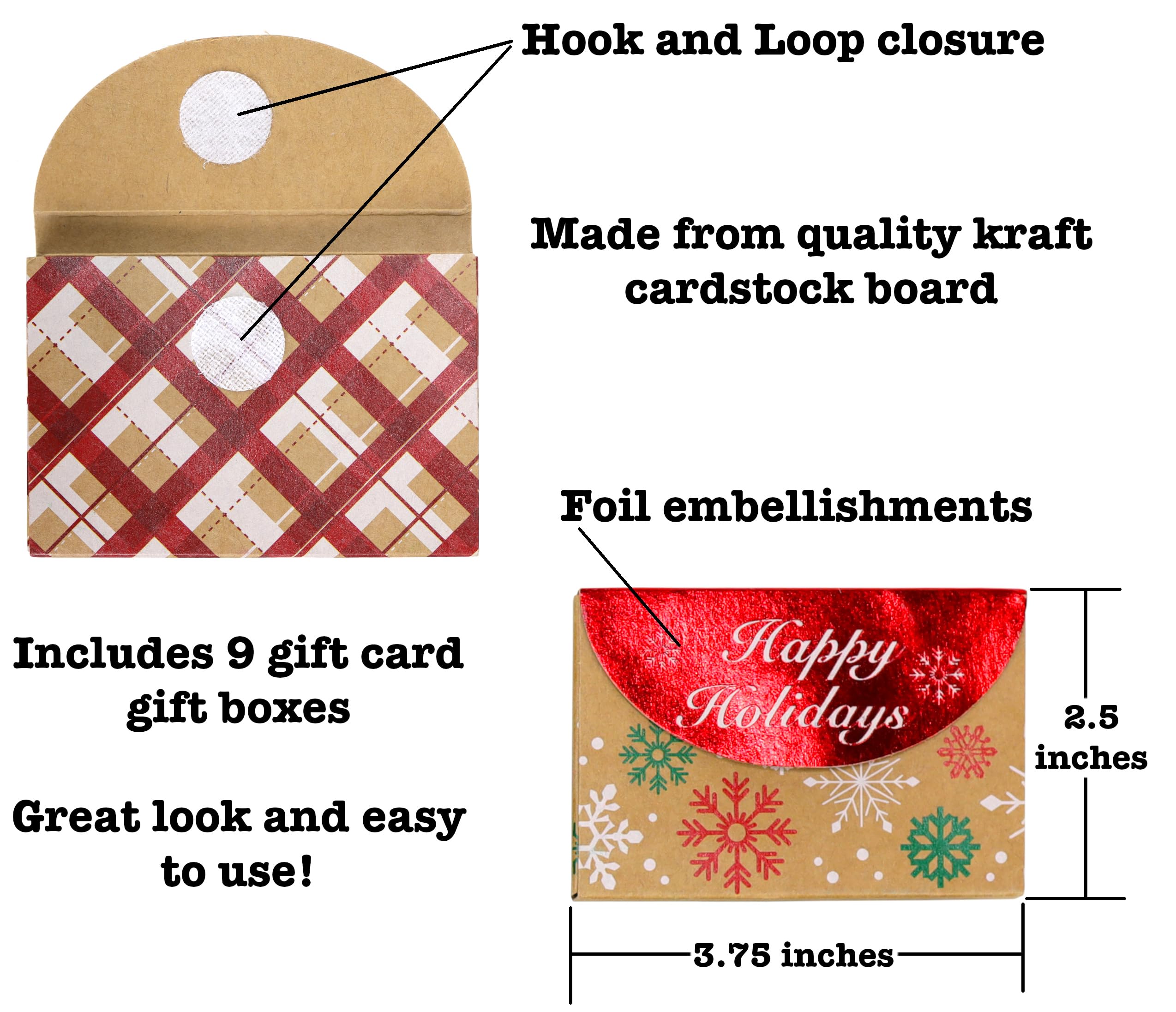 Iconikal Christmas Holiday Foil Embossed Kraft Gift Card Holder Boxes, Set of 9