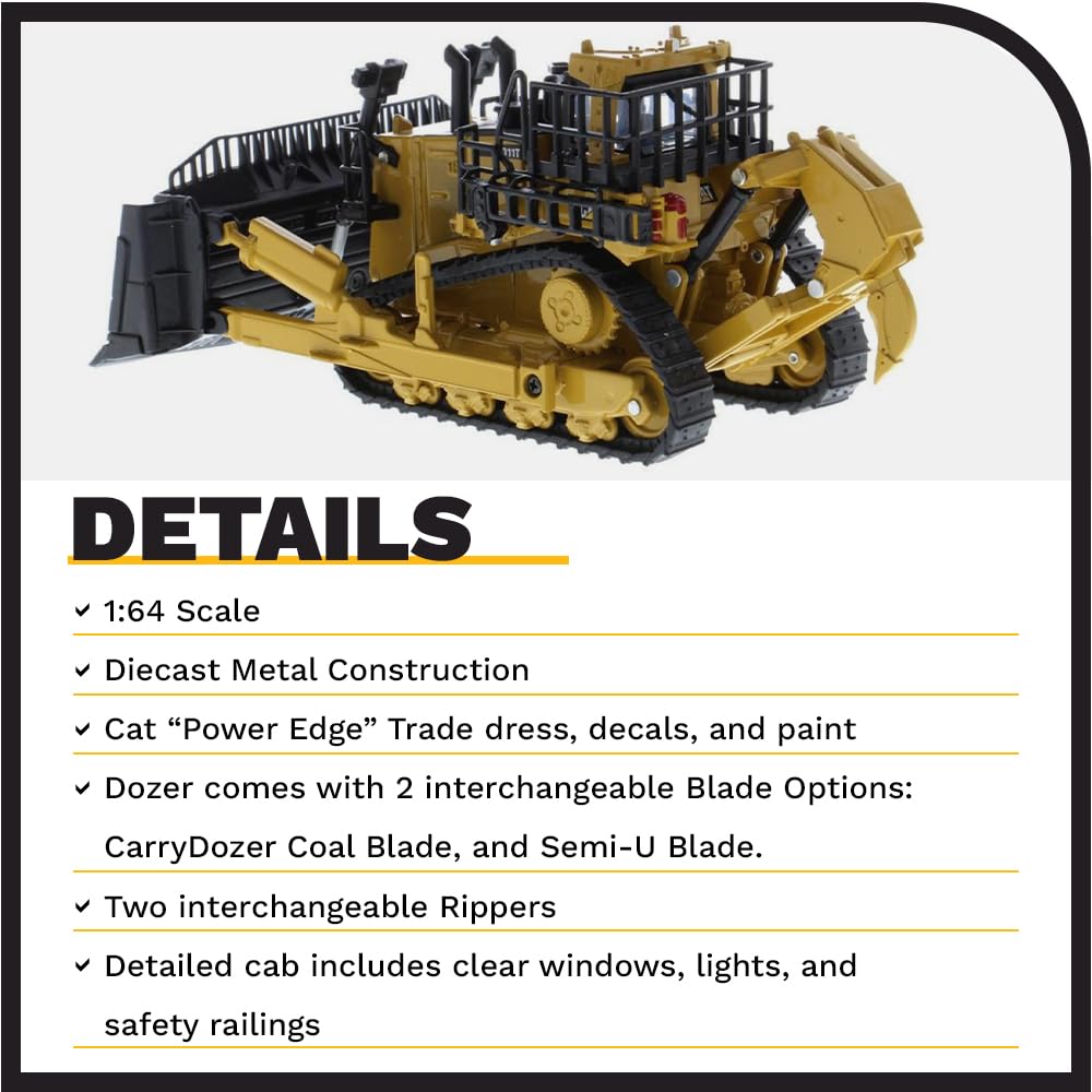 1:64 Scale Caterpillar D11 Dozer with 2 Blades and Rear Rippers - Construction Metal Series by Diecast Masters - Comes with JEL Blade Attachment - Made of Diecast Metal with Plastic Parts