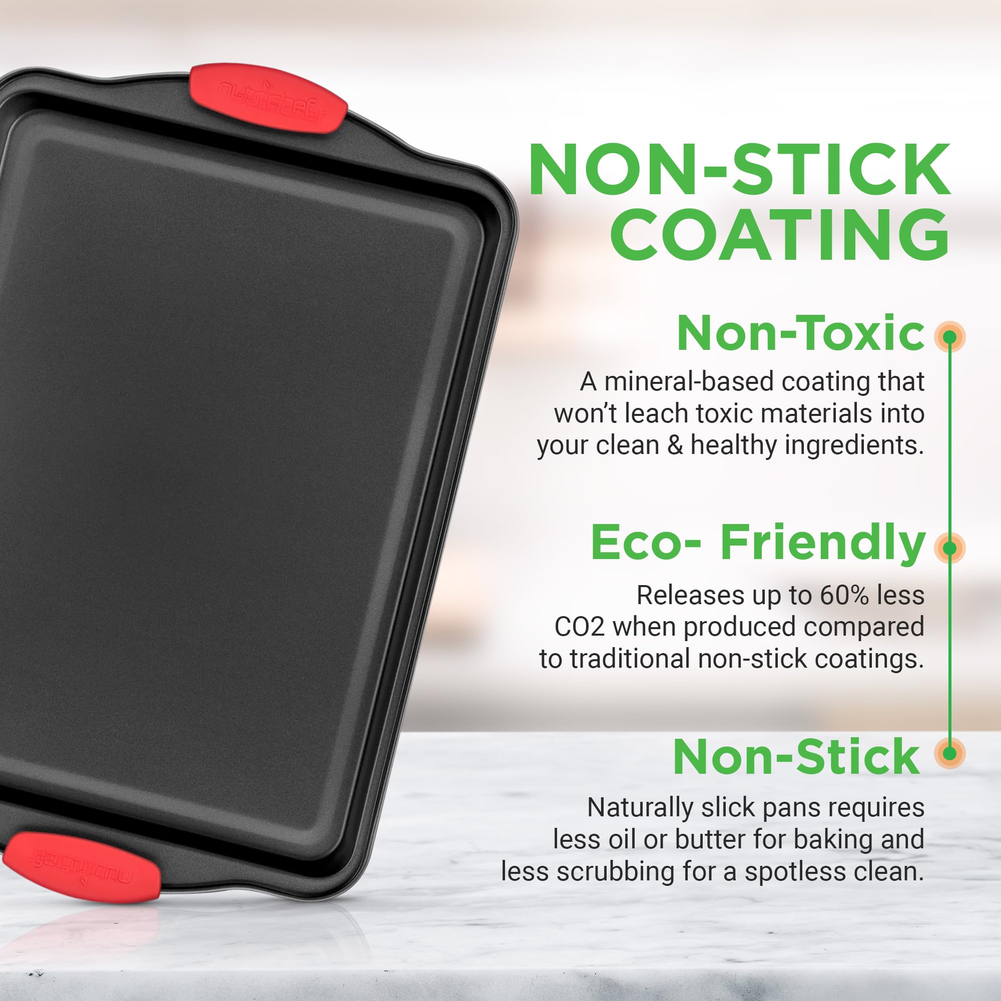 NutriChef Non-Stick Kitchen Oven Baking Pans-Deluxe & Stylish Nonstick Gray Coating Inside & Outside, Commercial Grade Restaurant Quality Metal Bakeware with Red Silicone Handles NCSBS3S, 3 Piece Set