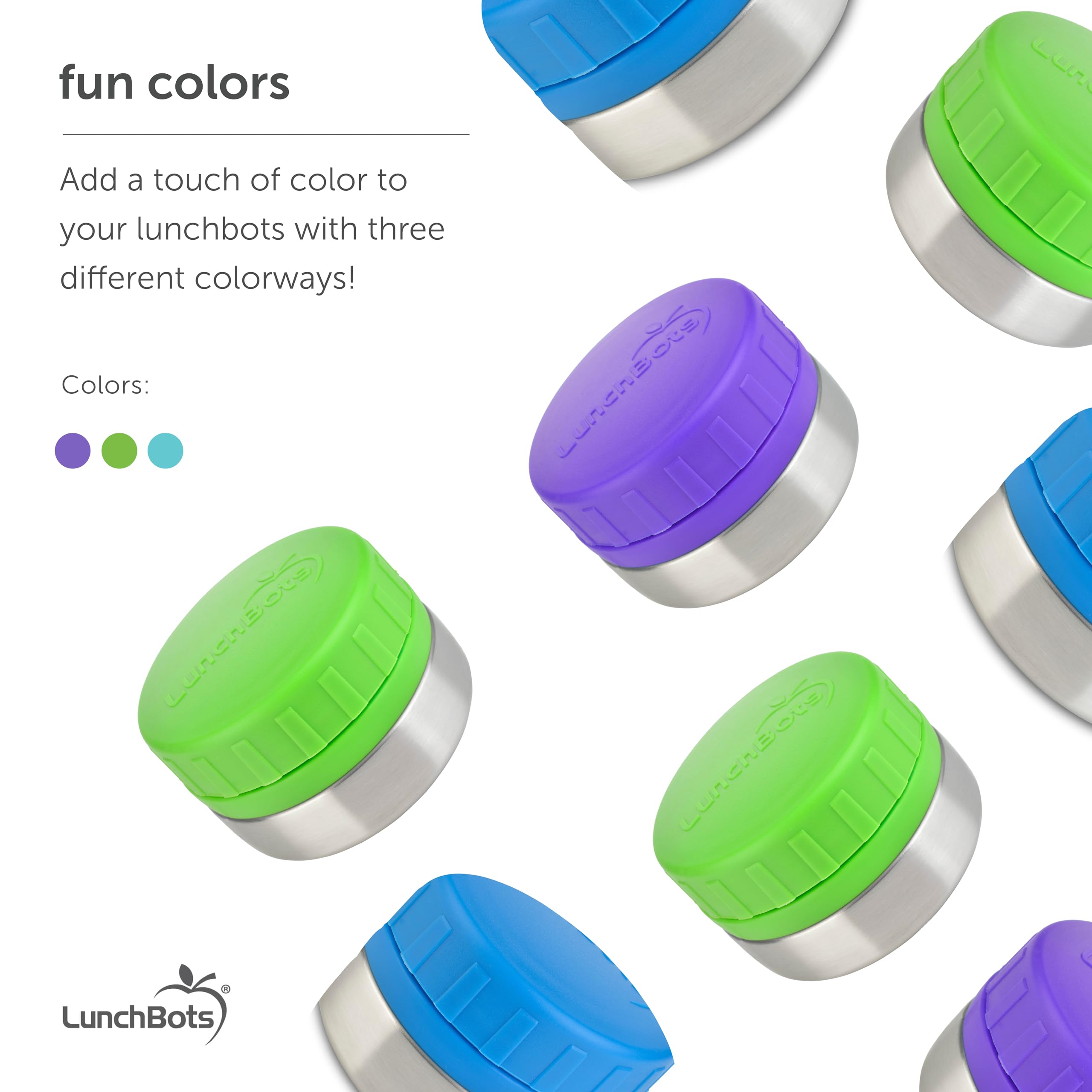 LunchBots Rounds Leak Proof 4 oz. Stainless Snack Container Jar, Set of 2, Blue Lid