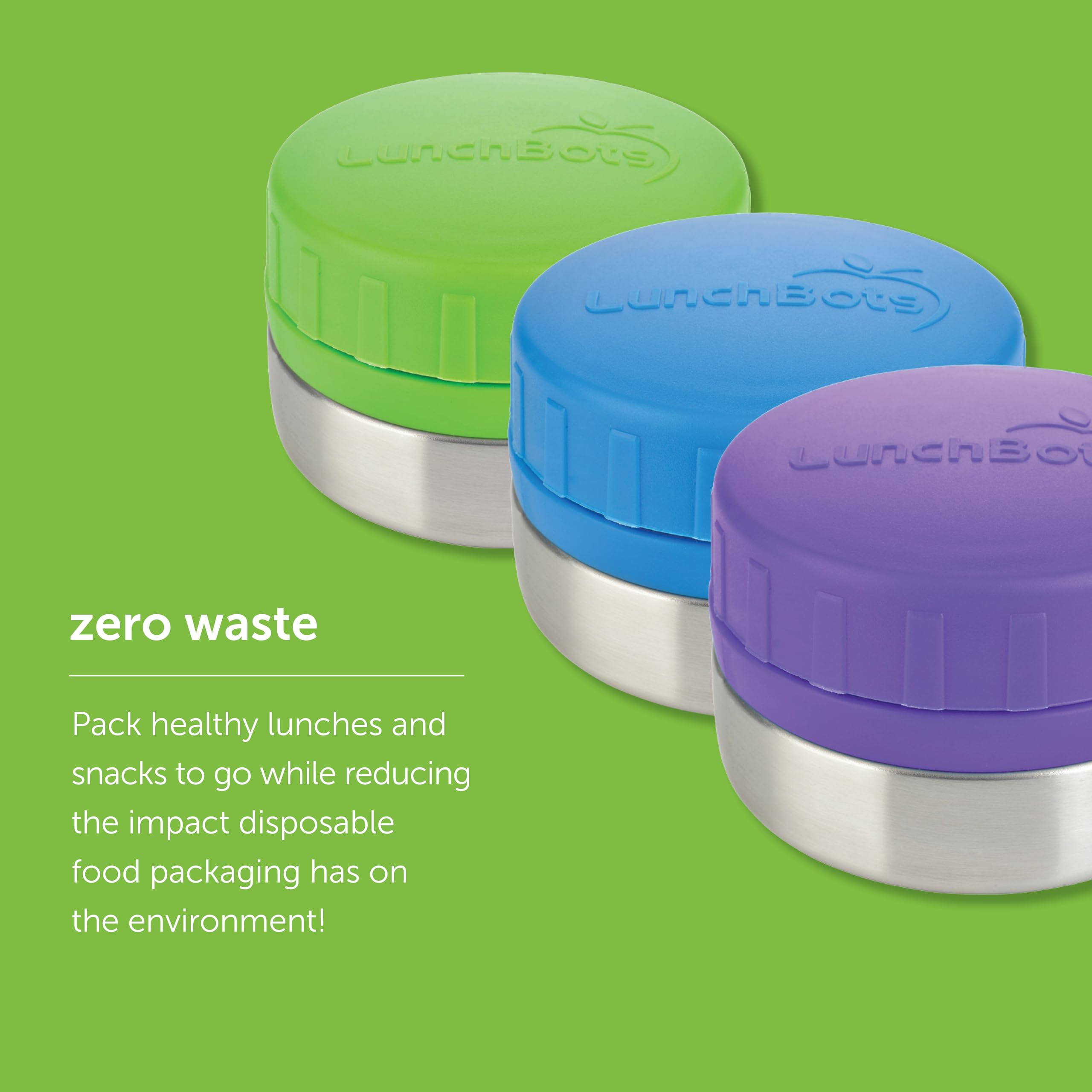 LunchBots Rounds Leak Proof 4 oz. Stainless Snack Container Jar, Set of 2, Blue Lid