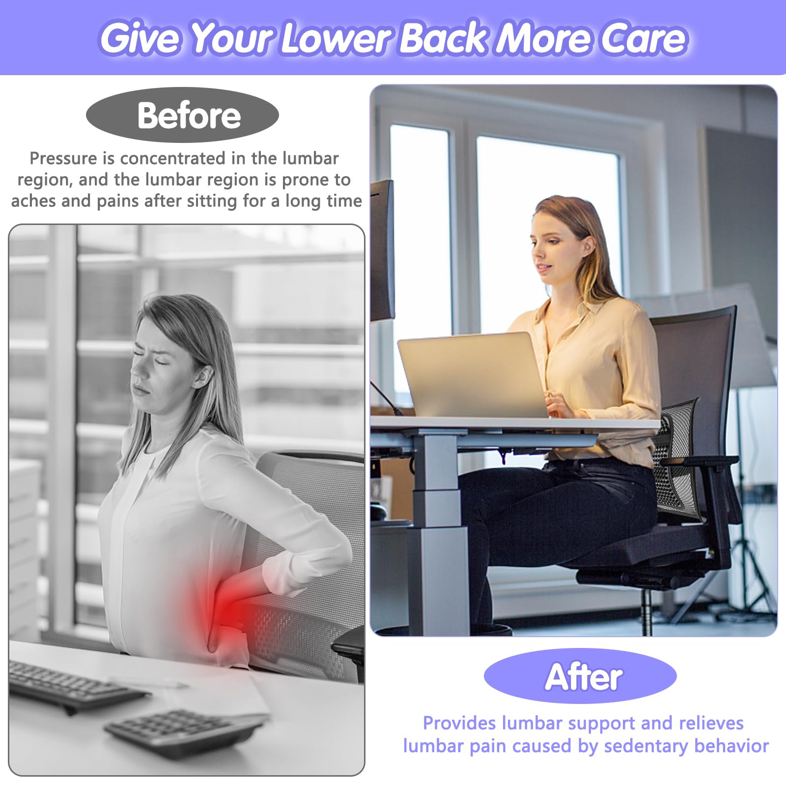 Car seat Lumbar Support Mesh Lumbar Support Seat Back Lumbar Support Lumbar Support Breathable Back Support Pads for Car Home and Office Chairs (Black 2-Pack)