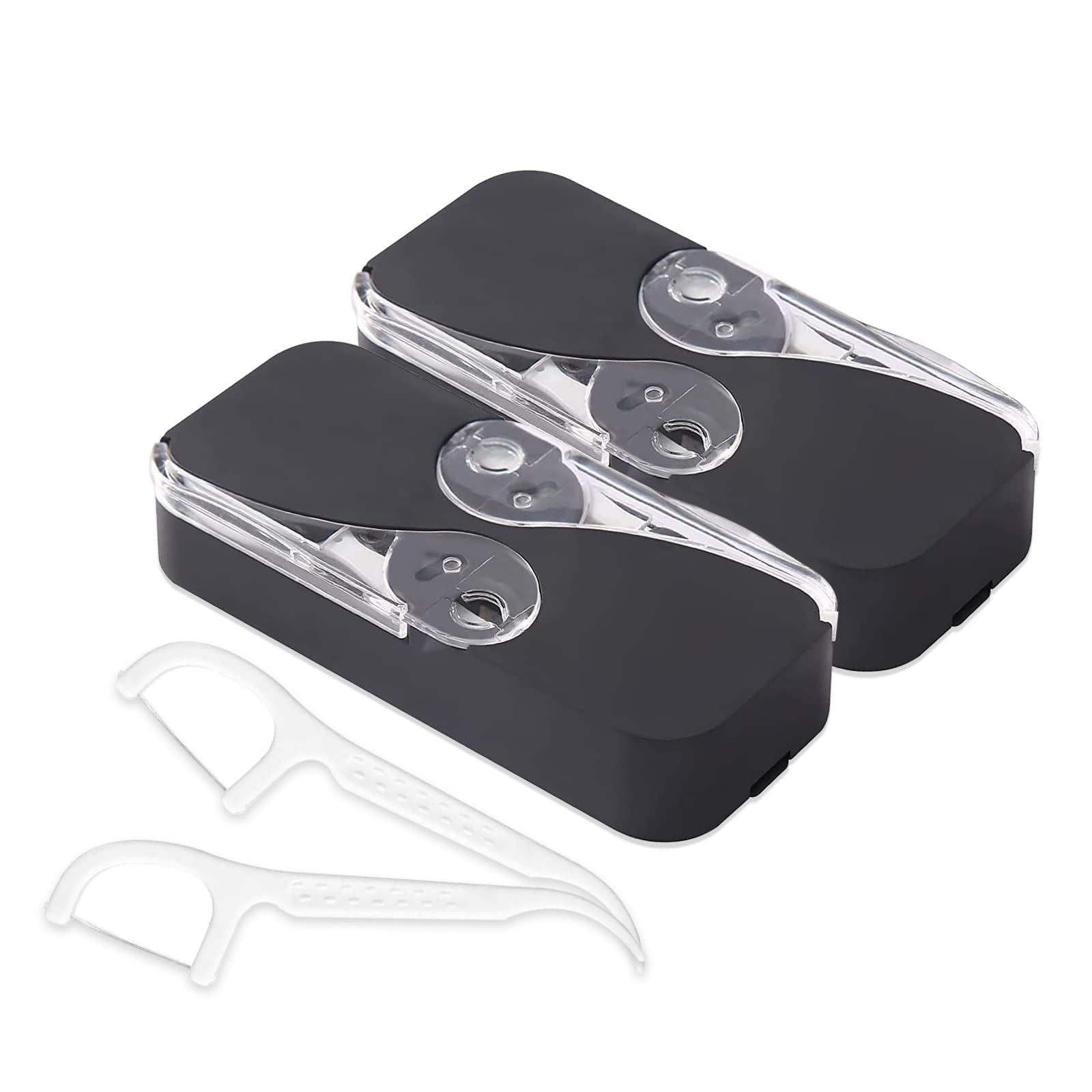 Dental Floss Portable Floss Dispenser Floss Box Dental Floss Picks Dispenser Floss Pick Holder Automatic Floss Organizer Travel Floss for Women Men Teeth Cleaning(Black+Black)