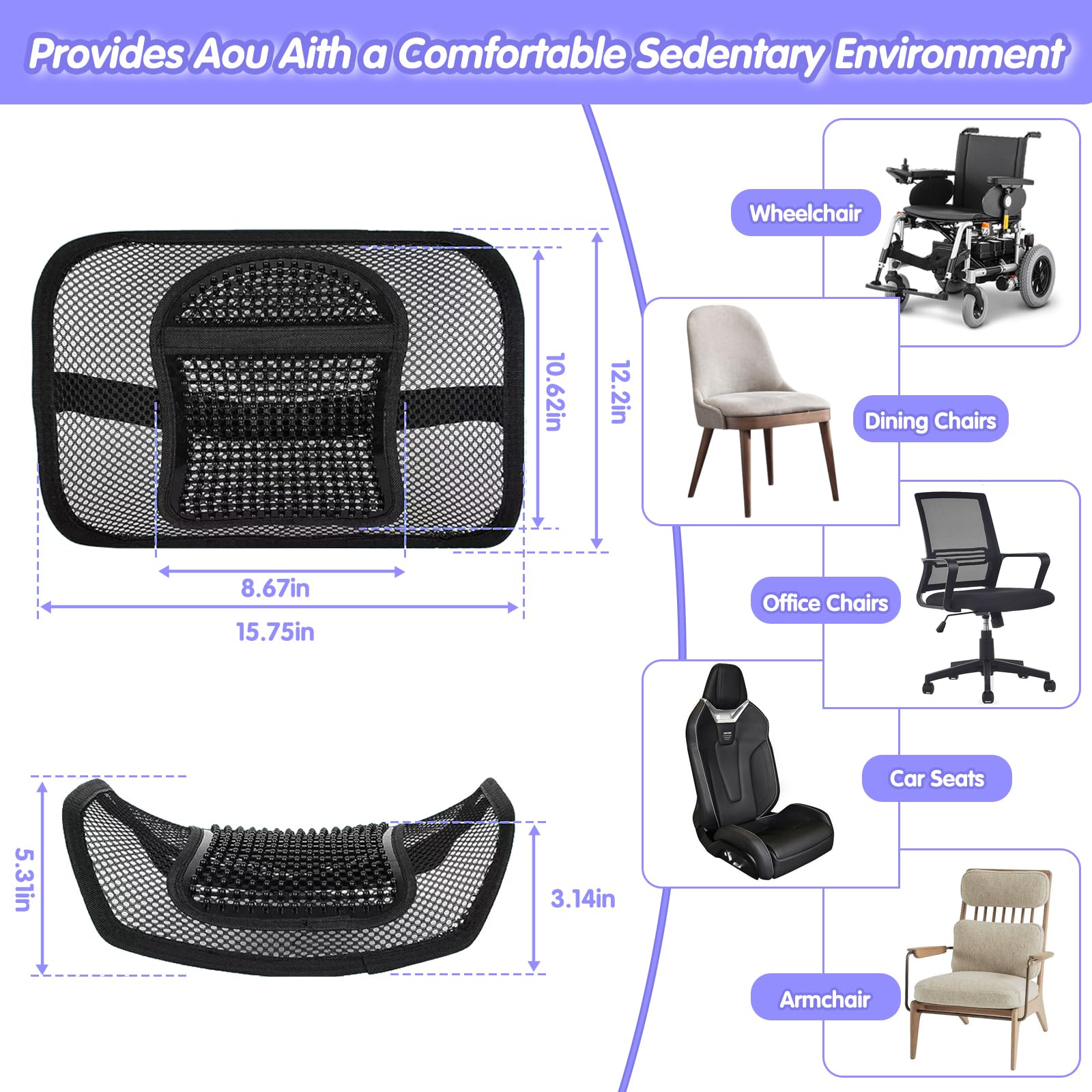 Car seat Lumbar Support Mesh Lumbar Support Seat Back Lumbar Support Lumbar Support Breathable Back Support Pads for Car Home and Office Chairs (Black 2-Pack)