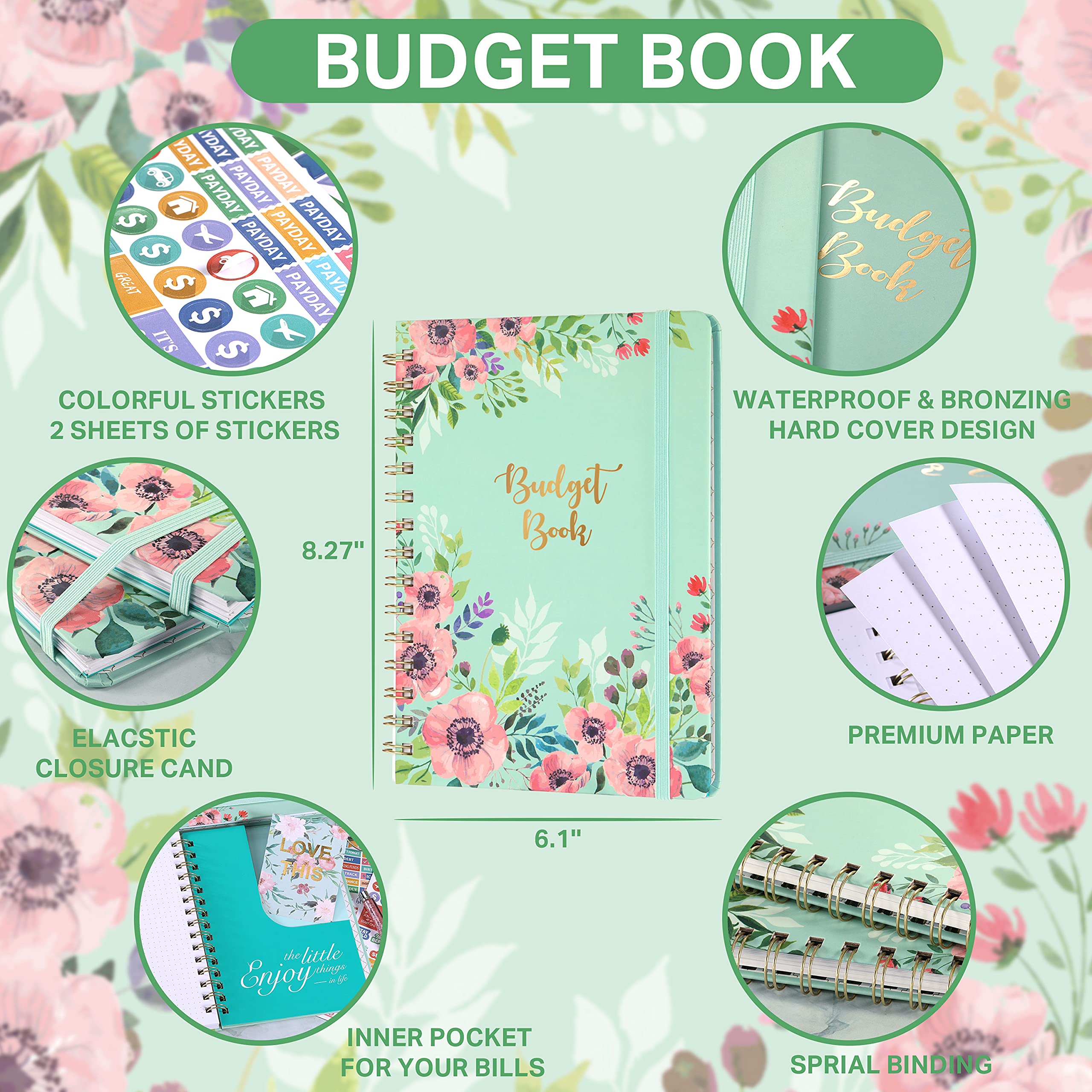 Budget Planner - Budget Book, Undated Monthly Bill Organizer with Pockets, 8.3" x 6.2", Expense Tracker Notebook, Budgeting Journal and Financial Planner/Book, Thick Paper Twin-Wire Binding