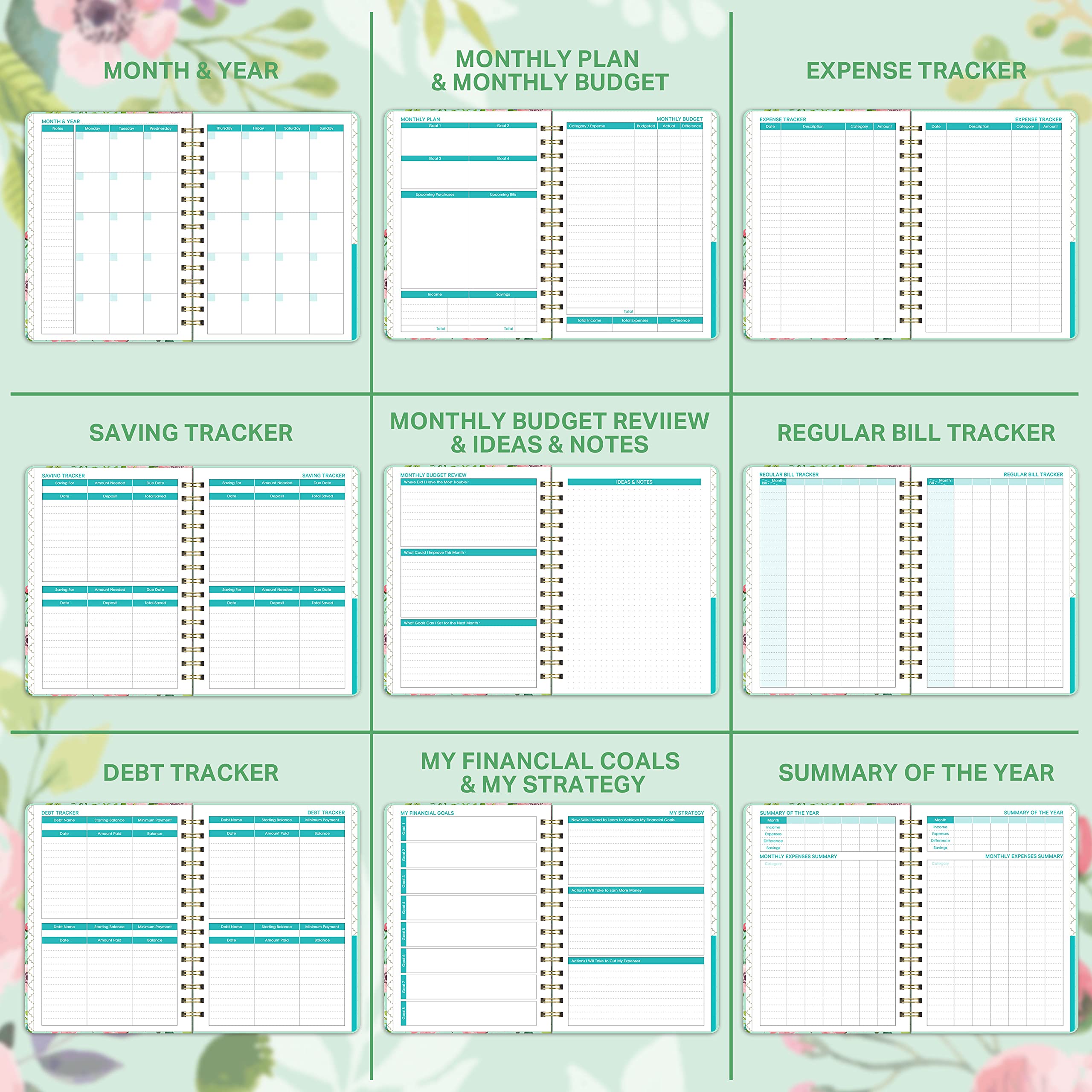 Budget Planner - Budget Book, Undated Monthly Bill Organizer with Pockets, 8.3" x 6.2", Expense Tracker Notebook, Budgeting Journal and Financial Planner/Book, Thick Paper Twin-Wire Binding