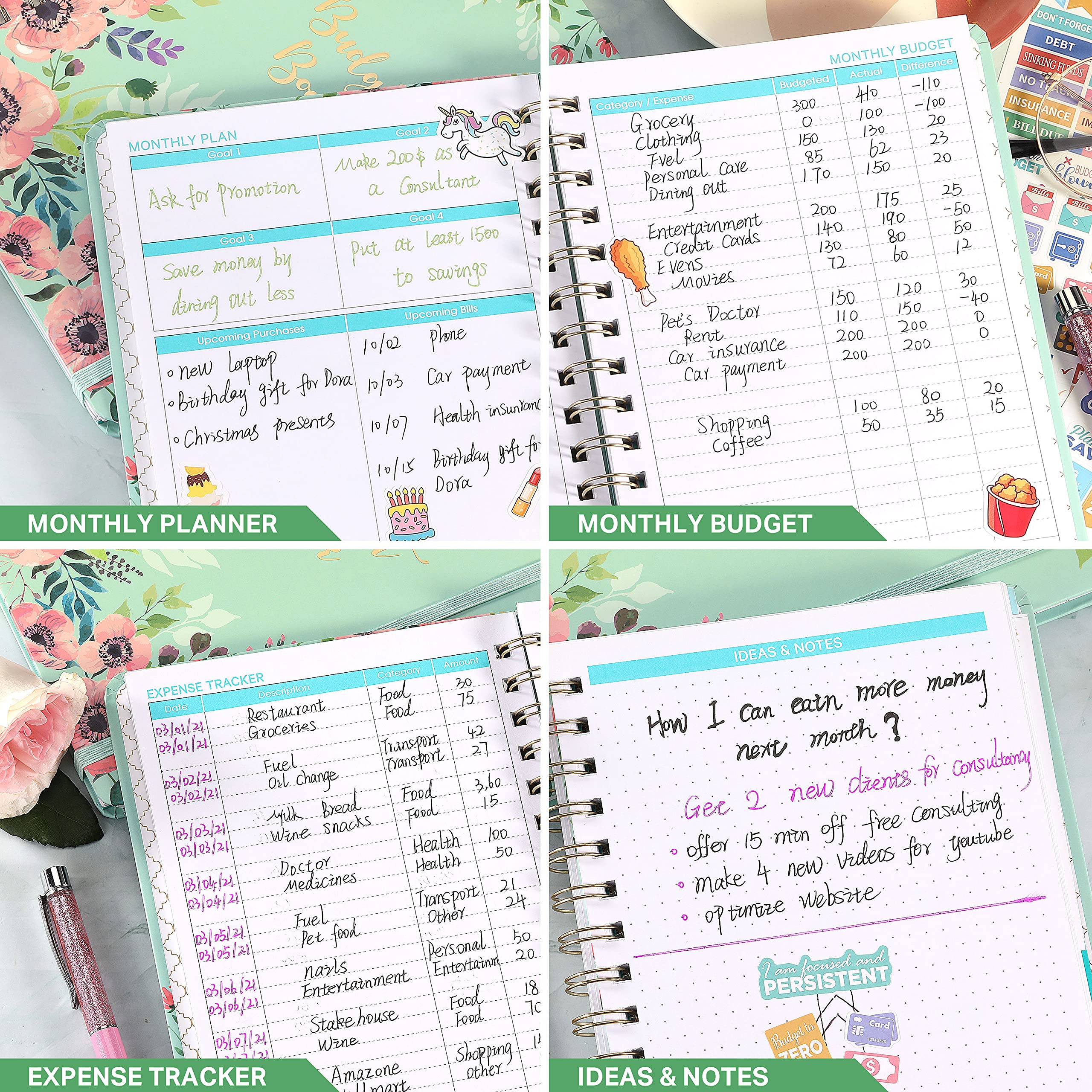 Budget Planner - Budget Book, Undated Monthly Bill Organizer with Pockets, 8.3" x 6.2", Expense Tracker Notebook, Budgeting Journal and Financial Planner/Book, Thick Paper Twin-Wire Binding