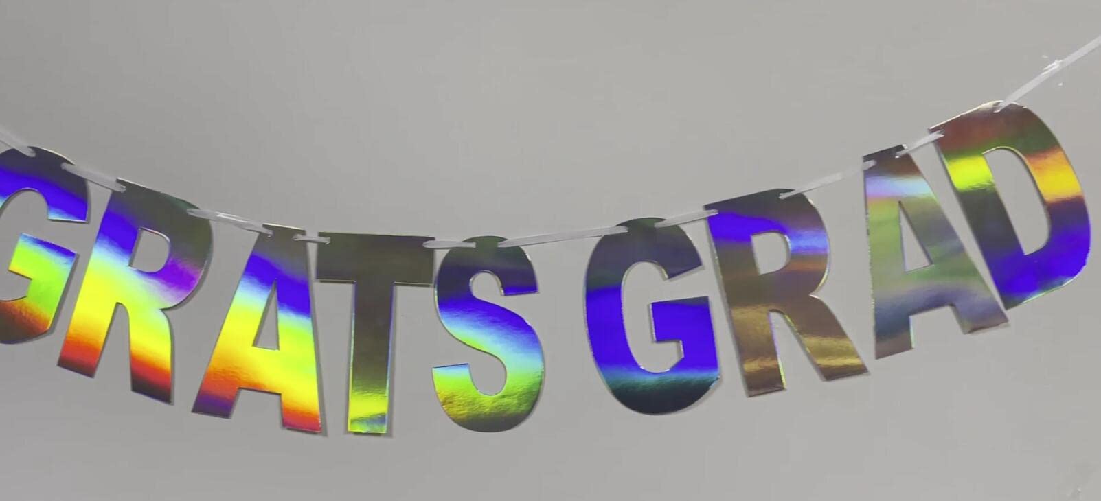 Holographic Congrats Grad Banner Decorations Sign, Iridescent Hanging Bunting String Flag Garland for Graduation Ceremony Party Decoration