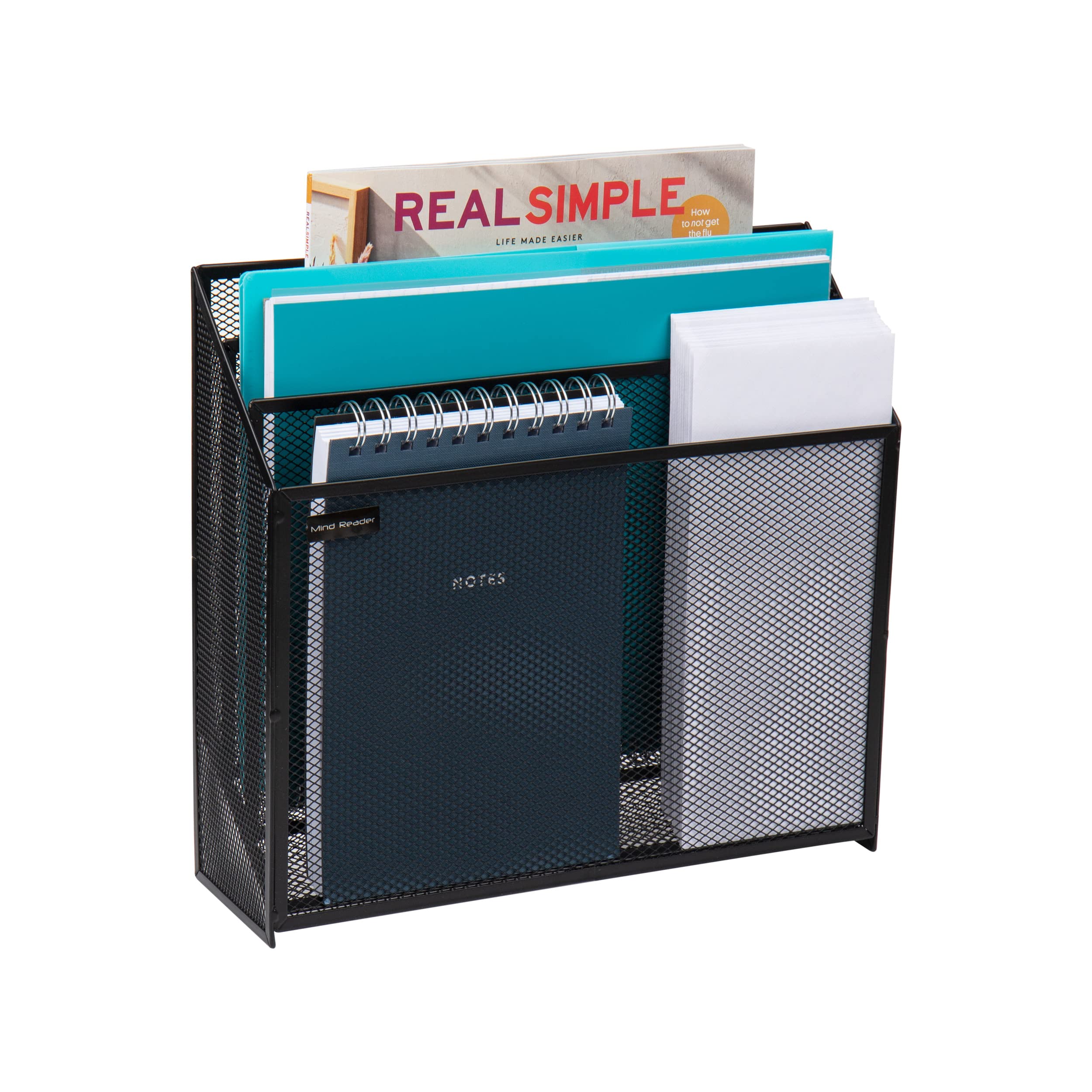 Mind Reader 3 Tier Organizer, Jumbo Magazine File, Mesh File Holder,Office Desk Accessories File Box, Sturdy Magazine Organizer, Black