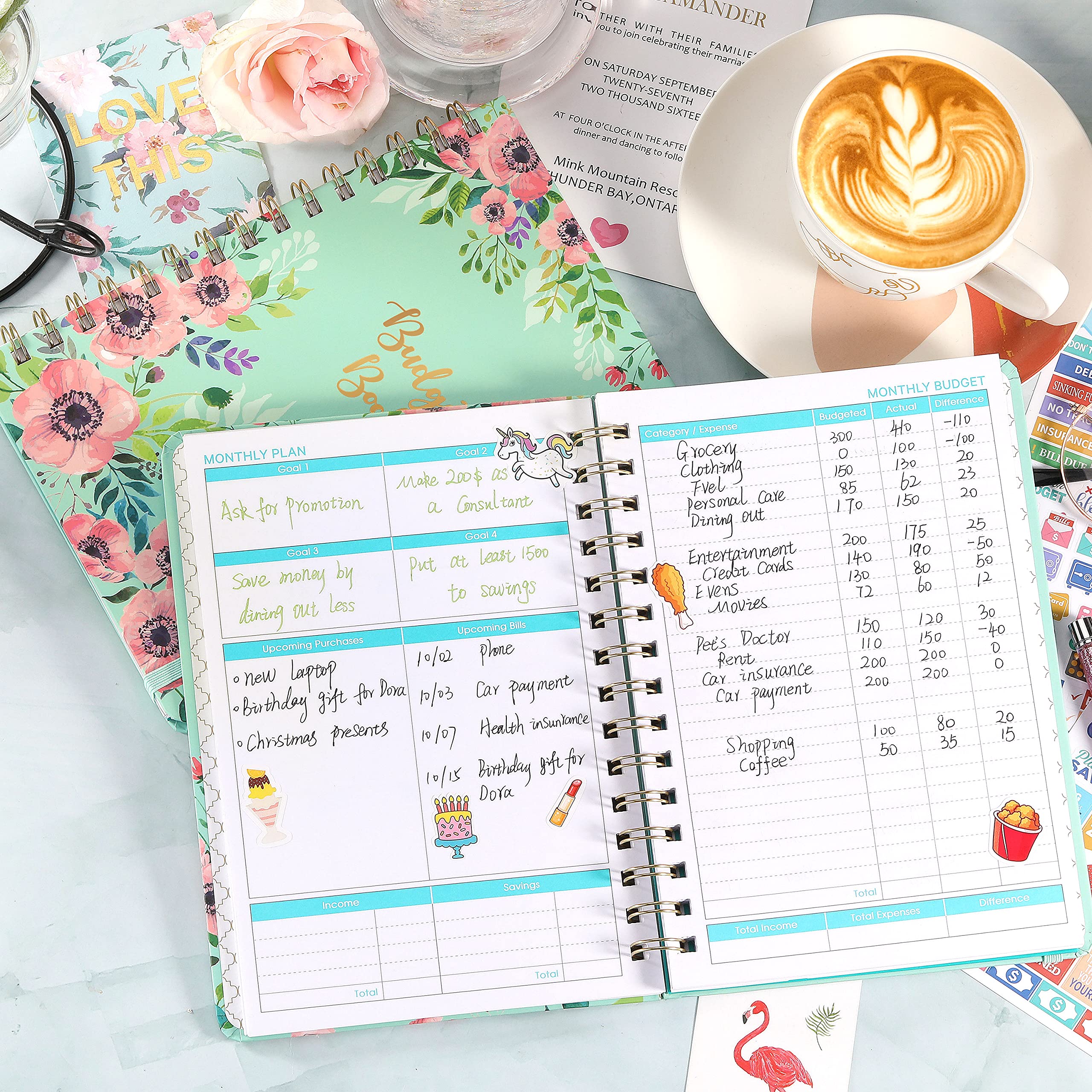 Budget Planner - Budget Book, Undated Monthly Bill Organizer with Pockets, 8.3" x 6.2", Expense Tracker Notebook, Budgeting Journal and Financial Planner/Book, Thick Paper Twin-Wire Binding