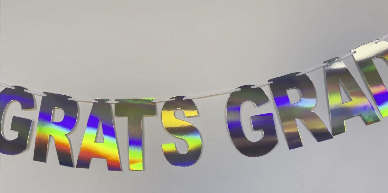 Holographic Congrats Grad Banner Decorations Sign, Iridescent Hanging Bunting String Flag Garland for Graduation Ceremony Party Decoration
