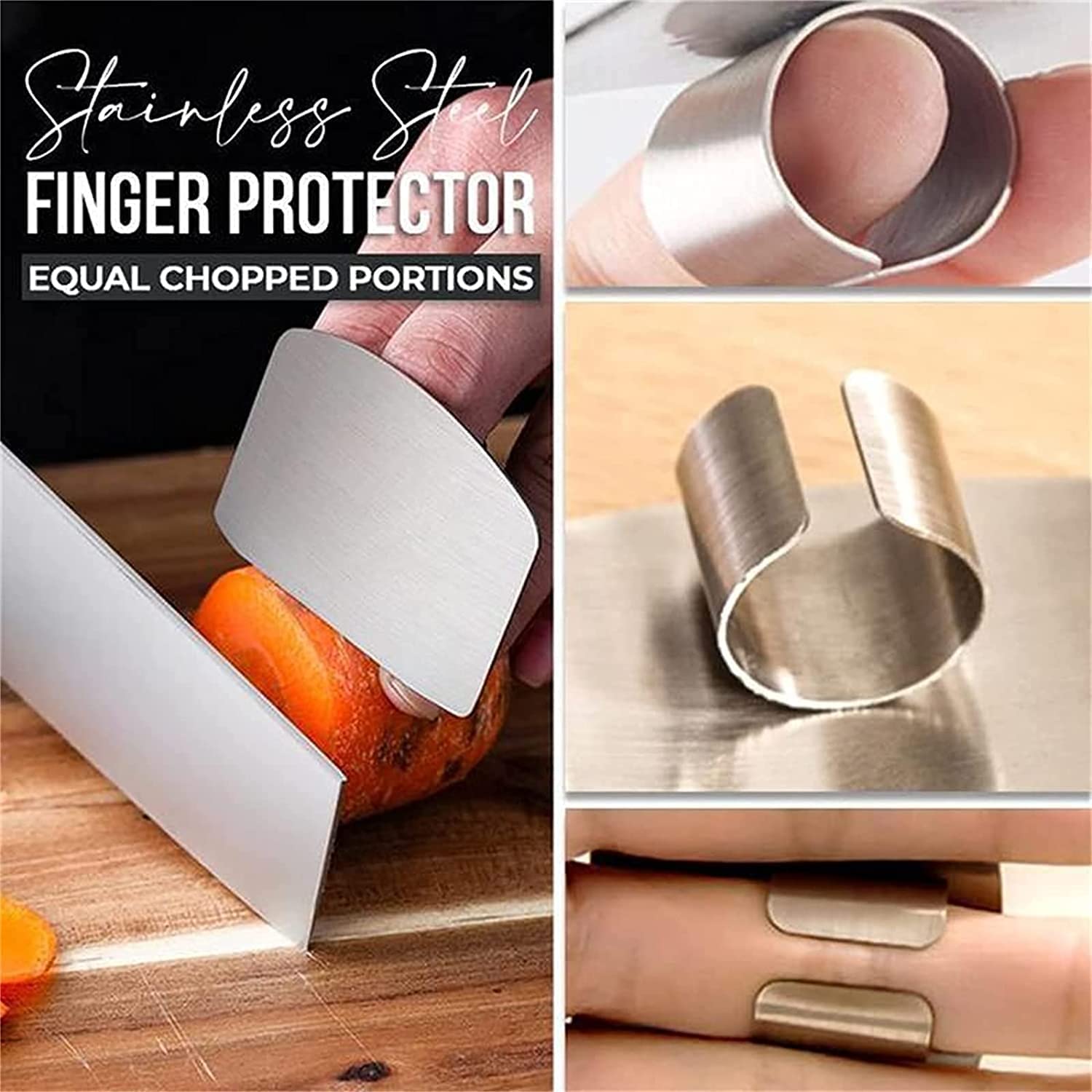 6 Pcs Finetaur ​Finger Guards for Cutting, Finger Protector for Cutting Food, Stainless Steel Finger Guard for Cutting Vegetables, Finger Protectors for Dicing and Slicing (Single Finger)