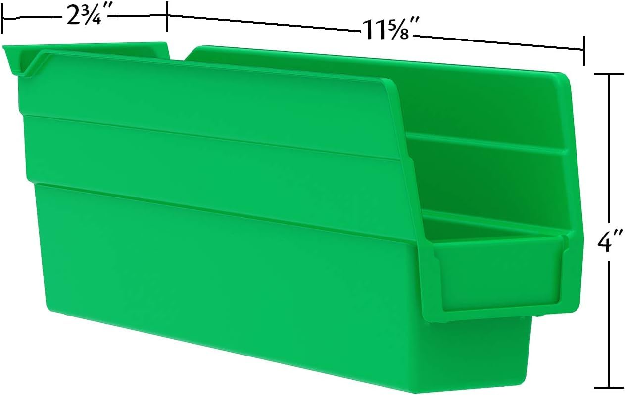 Akro-Mils 30110 Plastic Nesting Shelf Bin Box, (12-Inch x 3-Inch x 4-Inch), Green, (24-Pack)