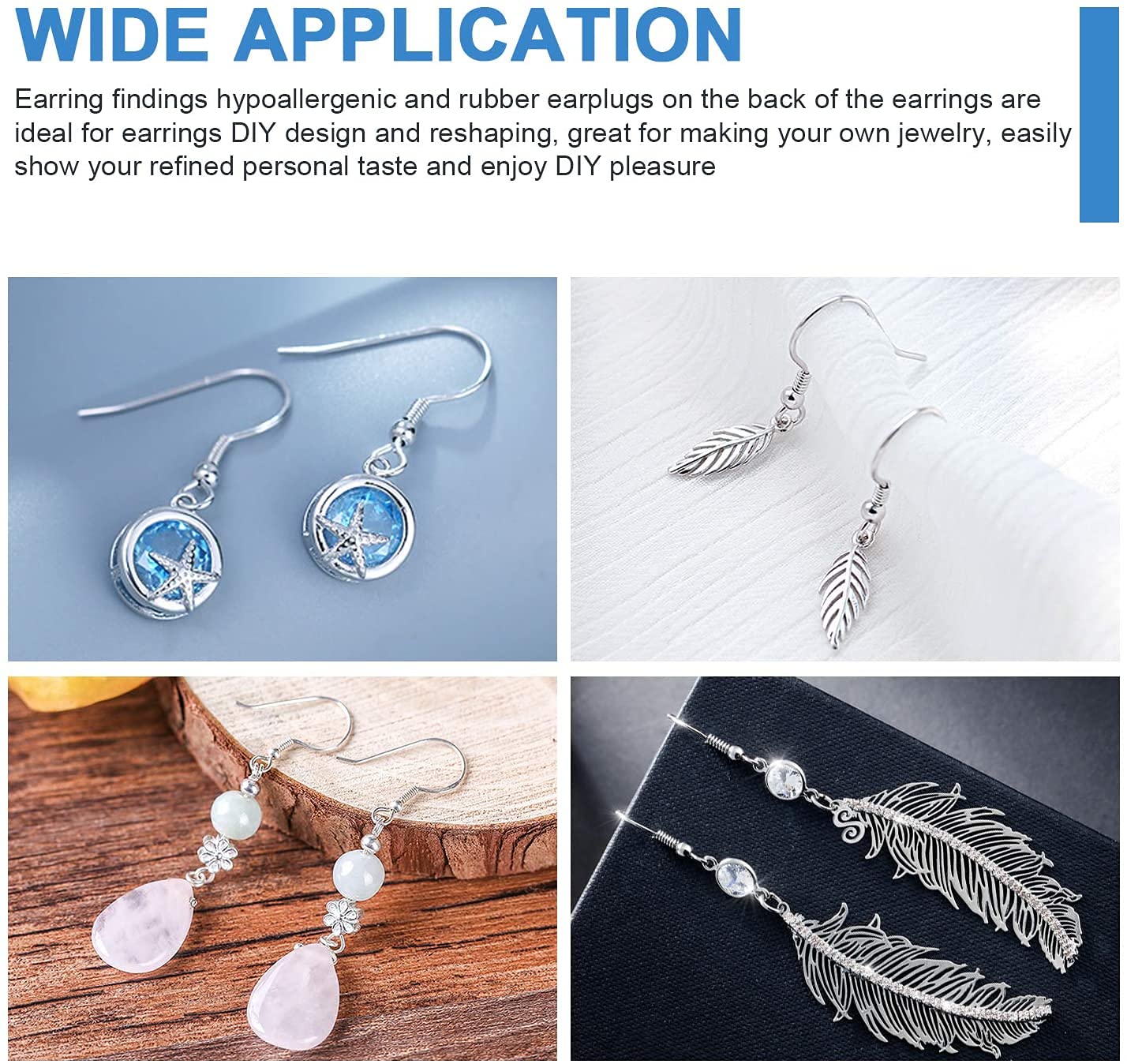 925 Sterling Silver Earring Hooks 120 PCS/60 Pairs, Ear Wires Fish Hooks, Hypo-allergenic Jewelry Findings Parts with 120 PCS Clear Silicone Earring Backs Stoppers for DIY Jewelry Making