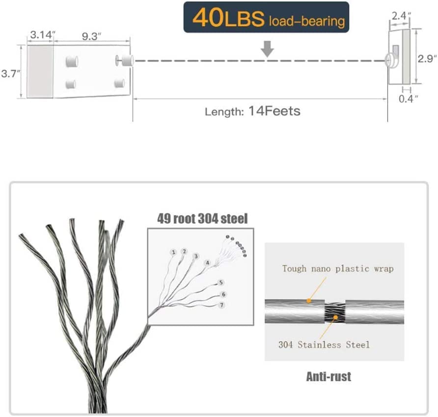 Retractable Clothesline Adjustable Drying Line for Cloth Laundry Outdoor/Indoor with Stainless Steel Double Rope Wall Mounted 13.8 Feets Clothsline (Black)