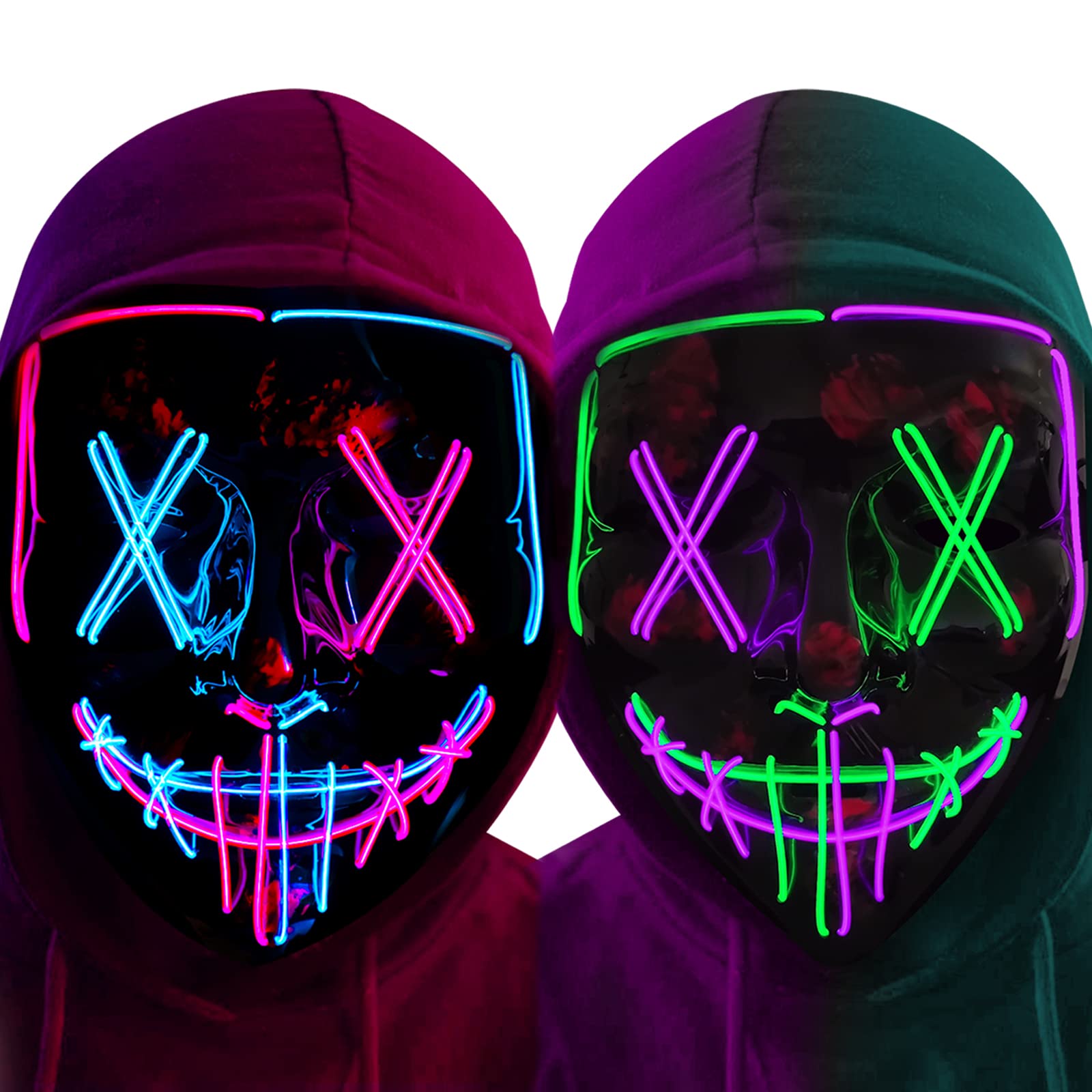 anroog Halloween Mask LED Light up Mask (2 Pack) Scary mask for Festival Cosplay Halloween Costume Masquerade Parties,Carnival (Two-color double set-C)