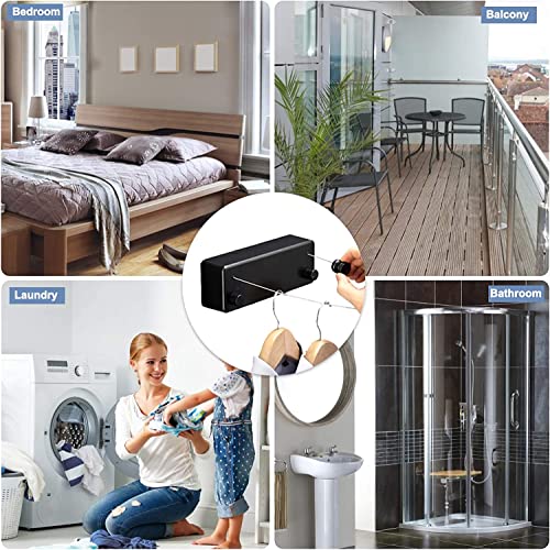 Retractable Clothesline Adjustable Drying Line for Cloth Laundry Outdoor/Indoor with Stainless Steel Double Rope Wall Mounted 13.8 Feets Clothsline (Black)