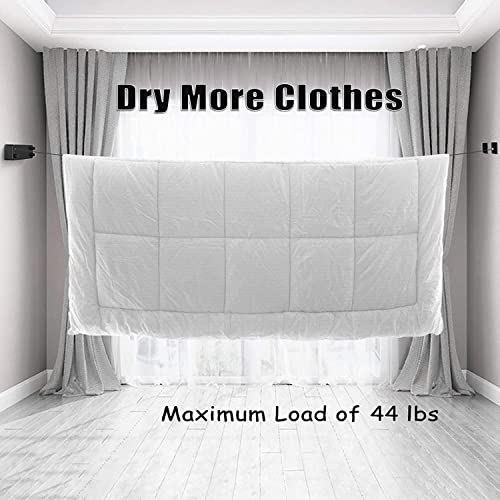 Retractable Clothesline Adjustable Drying Line for Cloth Laundry Outdoor/Indoor with Stainless Steel Double Rope Wall Mounted 13.8 Feets Clothsline (Black)