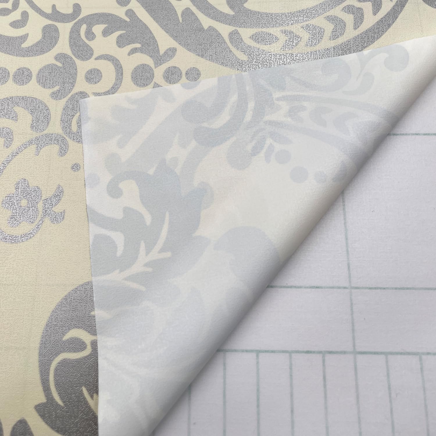 LovingWay Vintage Shelf Liner Self-Adhesive 17.7x177 Inch Drawer Covering PVC Paper Upgrade Old Furnitures Looking Grey Damask