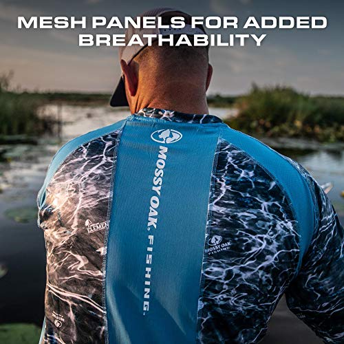 Mossy Oak Standard Men's Fishing Shirts Long Sleeve with UPF 40+ Sun Protection, Illusion Blue, Large