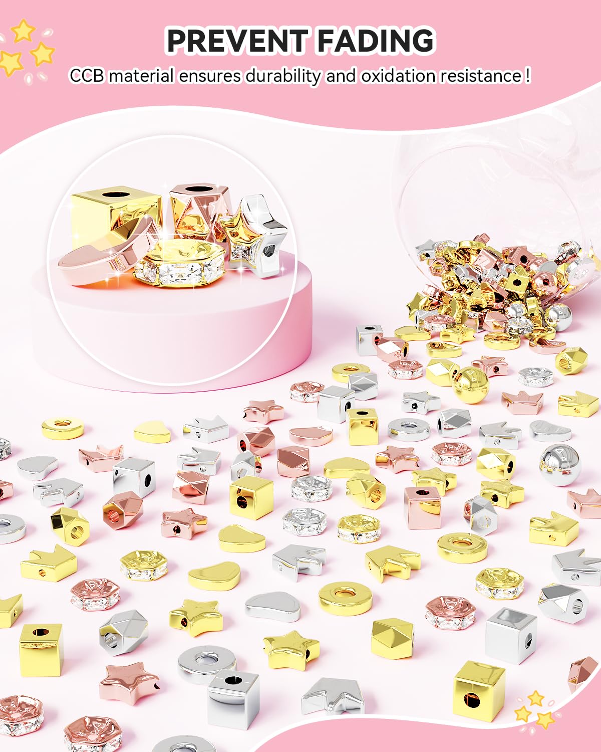 ARTDOT Gold Beads for Jewelry Bracelets Making, 1740 PCS 8 Styles Spacer Beads Kit (Gold, Sliver, Rose Gold)