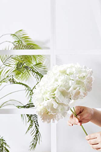 KISLOHUM Hydrangea Silk Flower White 10 Heads Artificial Hydrangea Silk Flowers Head for Wedding Centerpieces Bouquets DIY Floral Decor Home Decoration with Long Stems - White