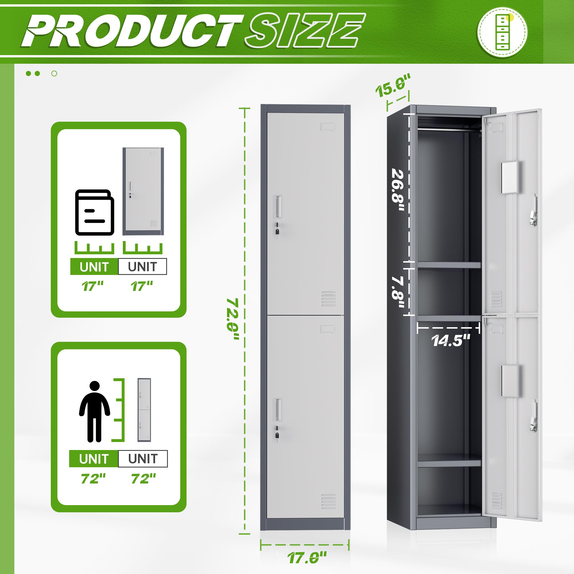 Pataku Metal Lockers for Employees, 5 Tier Storage Locker Cabinet, Steel Lockers 5 Lockable Doors for School, Gym, Office, Home(Grey,5-Tier)