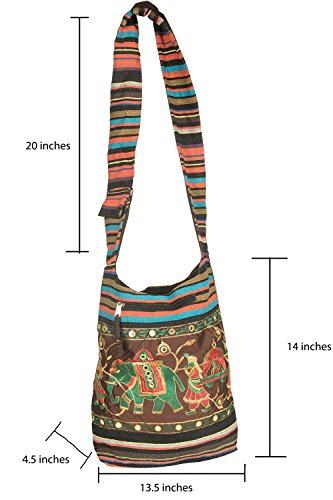 Patchwork Brown Cotton Hobo Crossbody Shoulder Bag Hipster Boho Sling Messenger School Casual