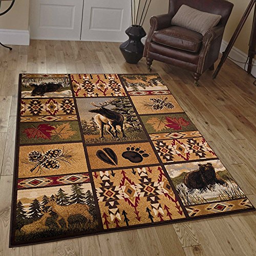 Champion Rugs Wildlife Cabin Nature Bear and Elk Scene Area Rug (3 Feet 10 Inch X 5 Feet 2 Inch)